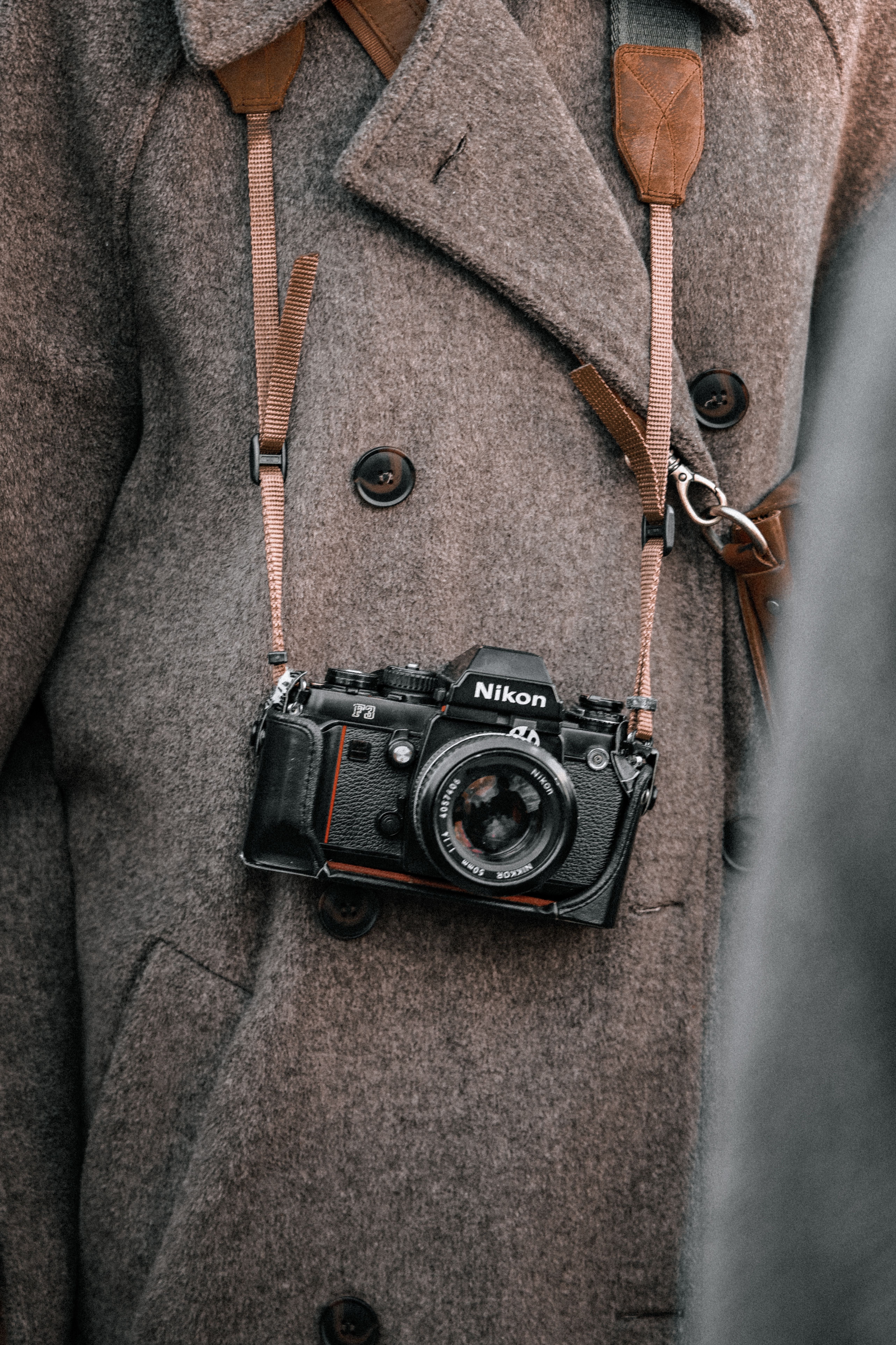 Vintage Camera on Brown Coat Close-Up · Free Stock Photo