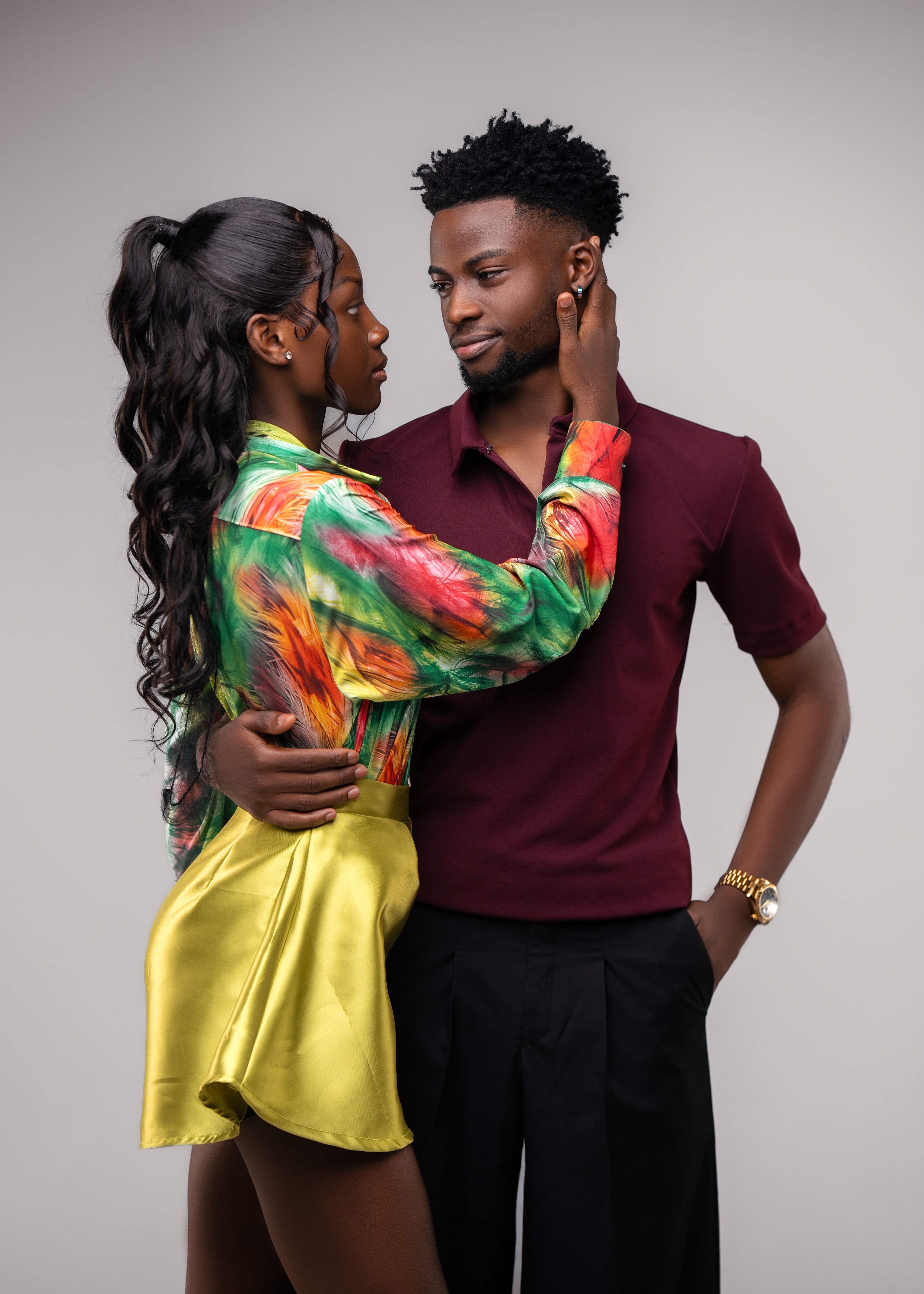 Intimate Couple Embrace in Stylish Attire · Free Stock Photo