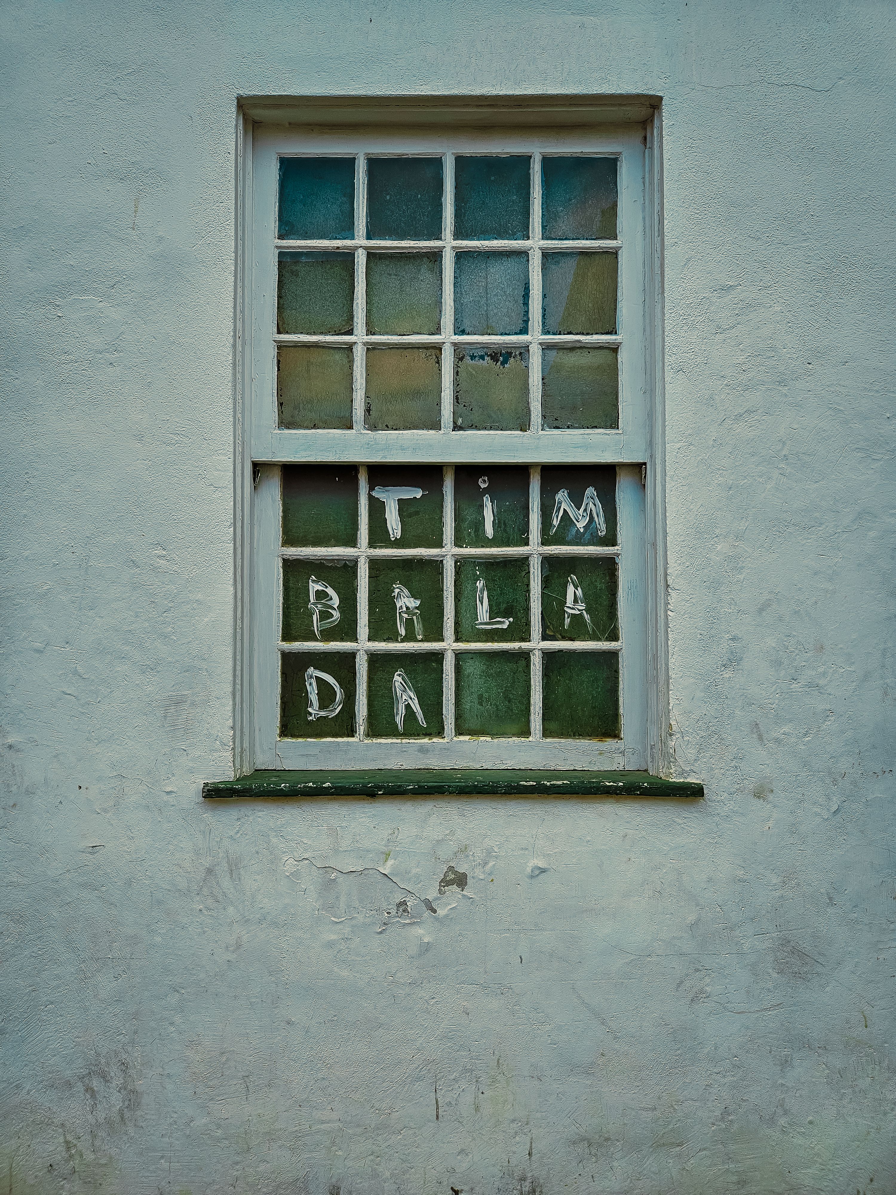 Old Window with Rustic Green Panes and Text · Free Stock Photo