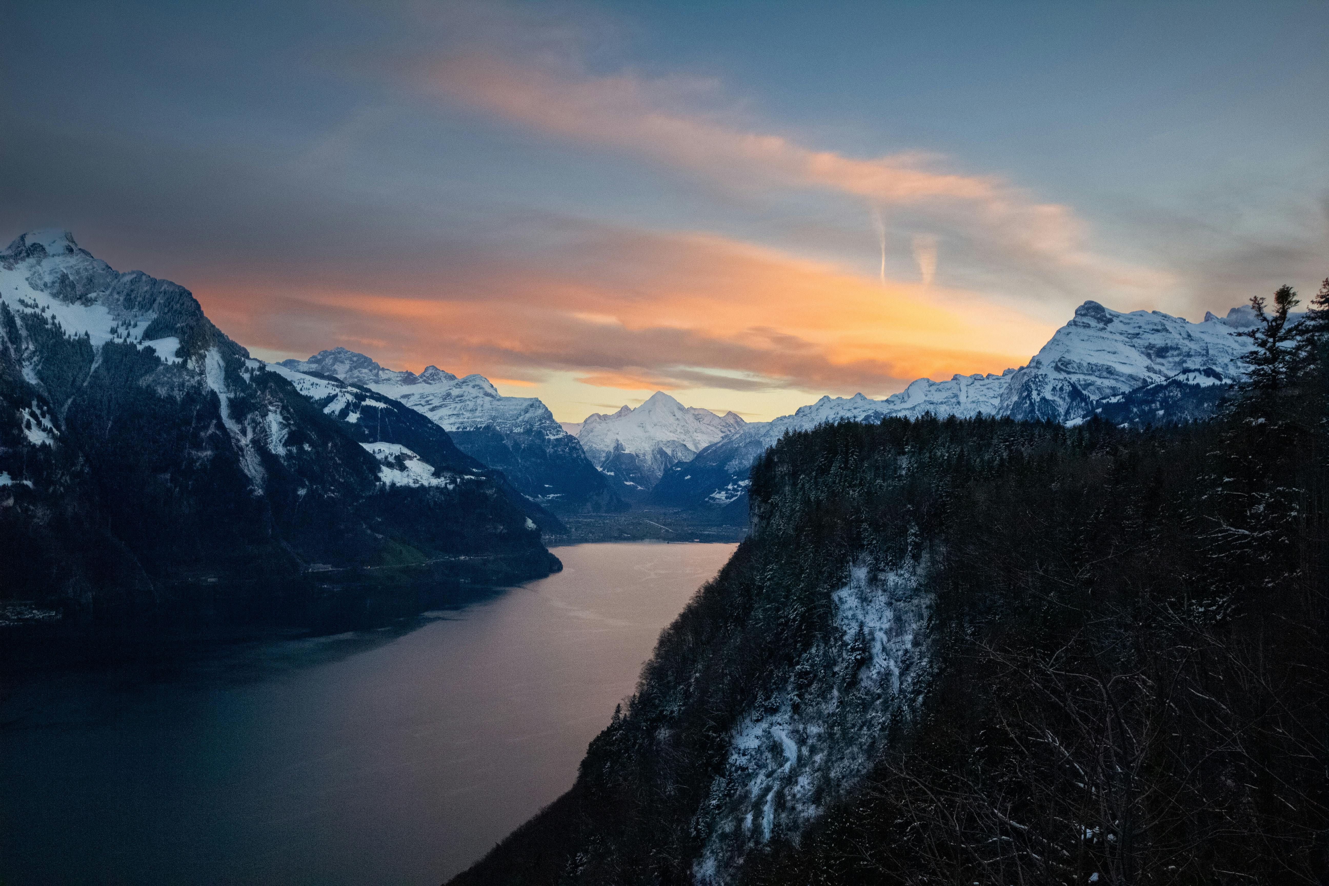 Breathtaking Swiss Alps Sunset in Winter · Free Stock Photo