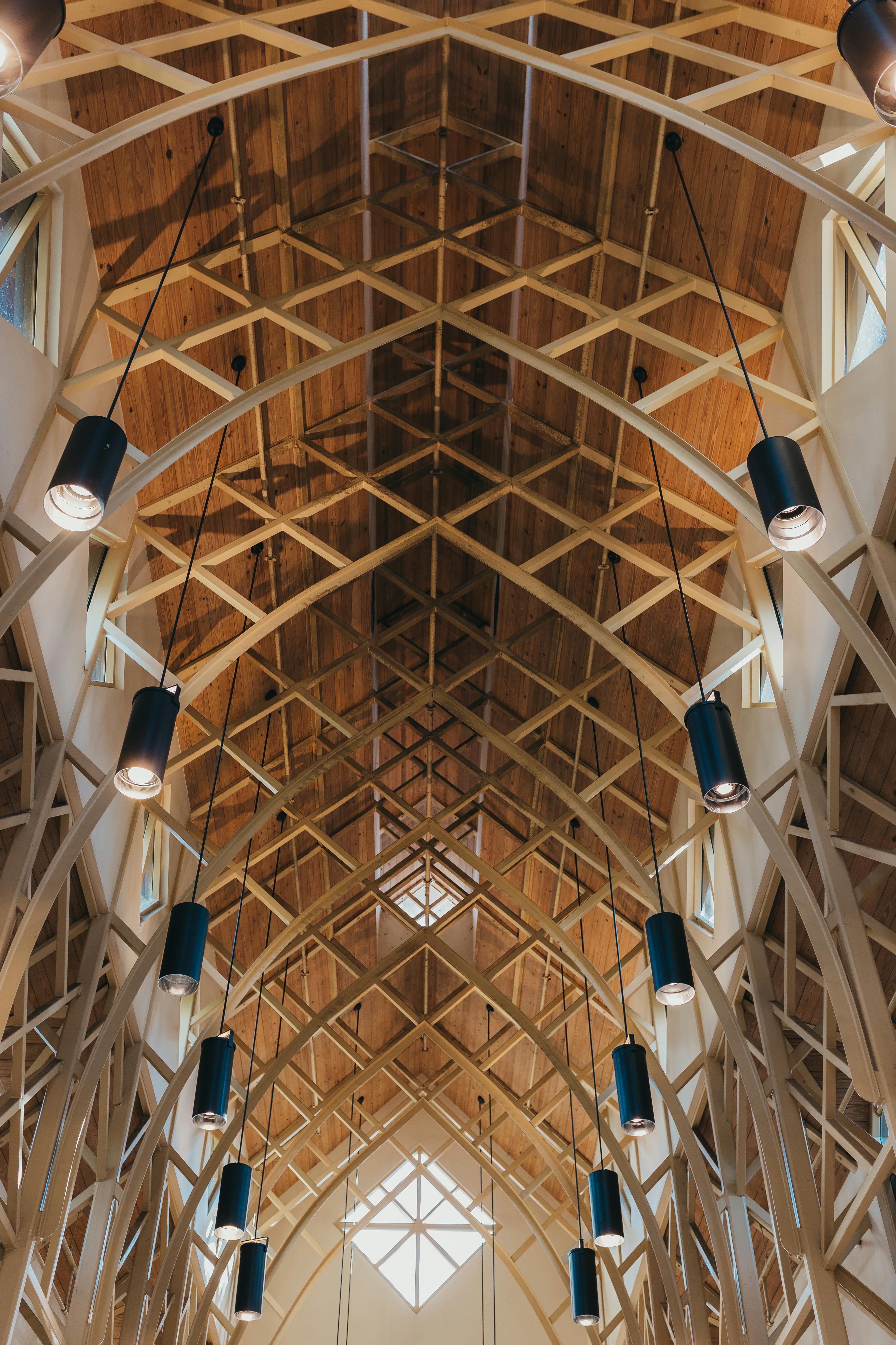Architectural Detail of Wooden Ceiling Structure · Free Stock Photo