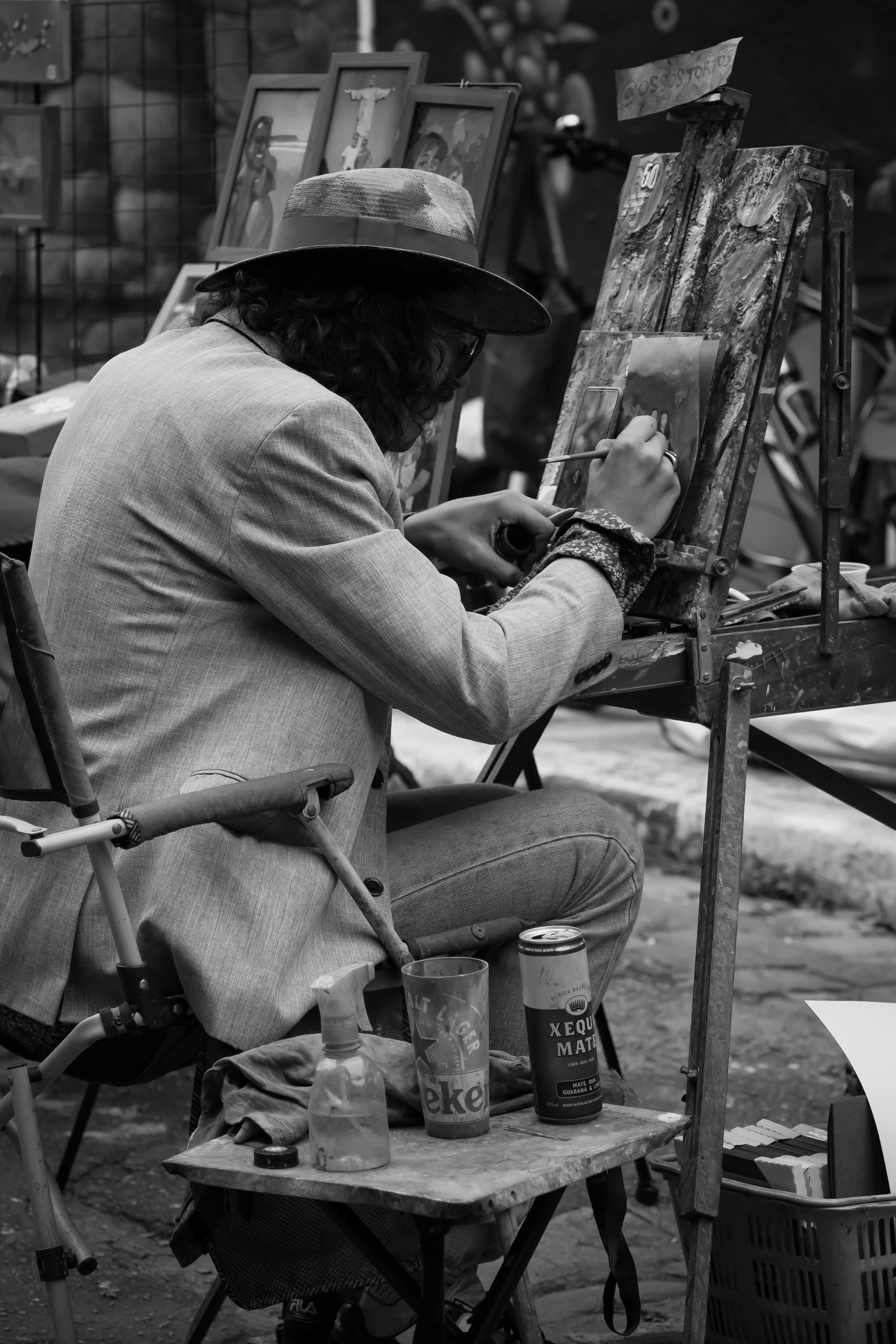 Street Artist Painting Outdoor Portrait in Black and White · Free Stock ...