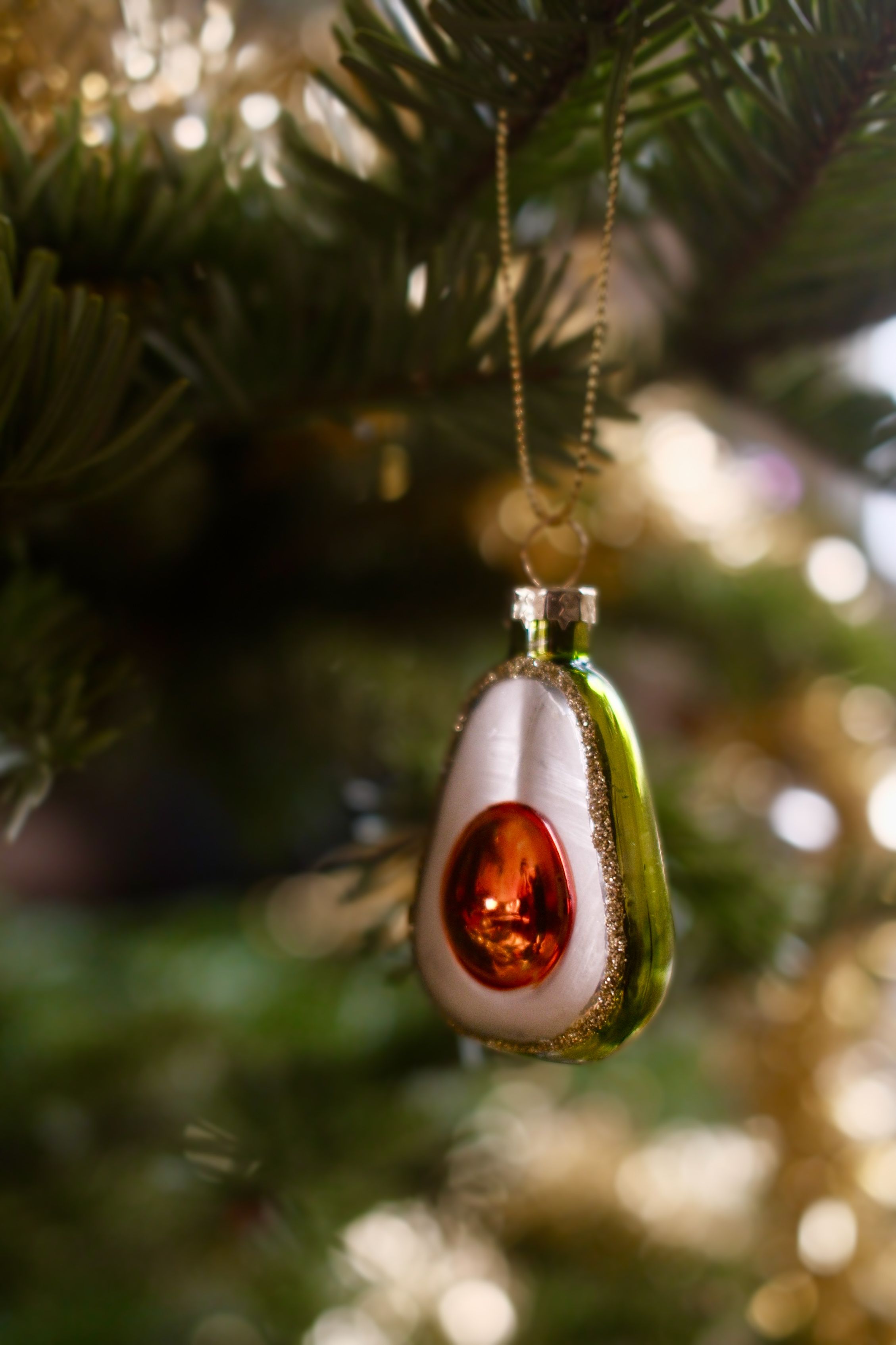 Festive Avocado Ornament on Christmas Tree · Free Stock Photo