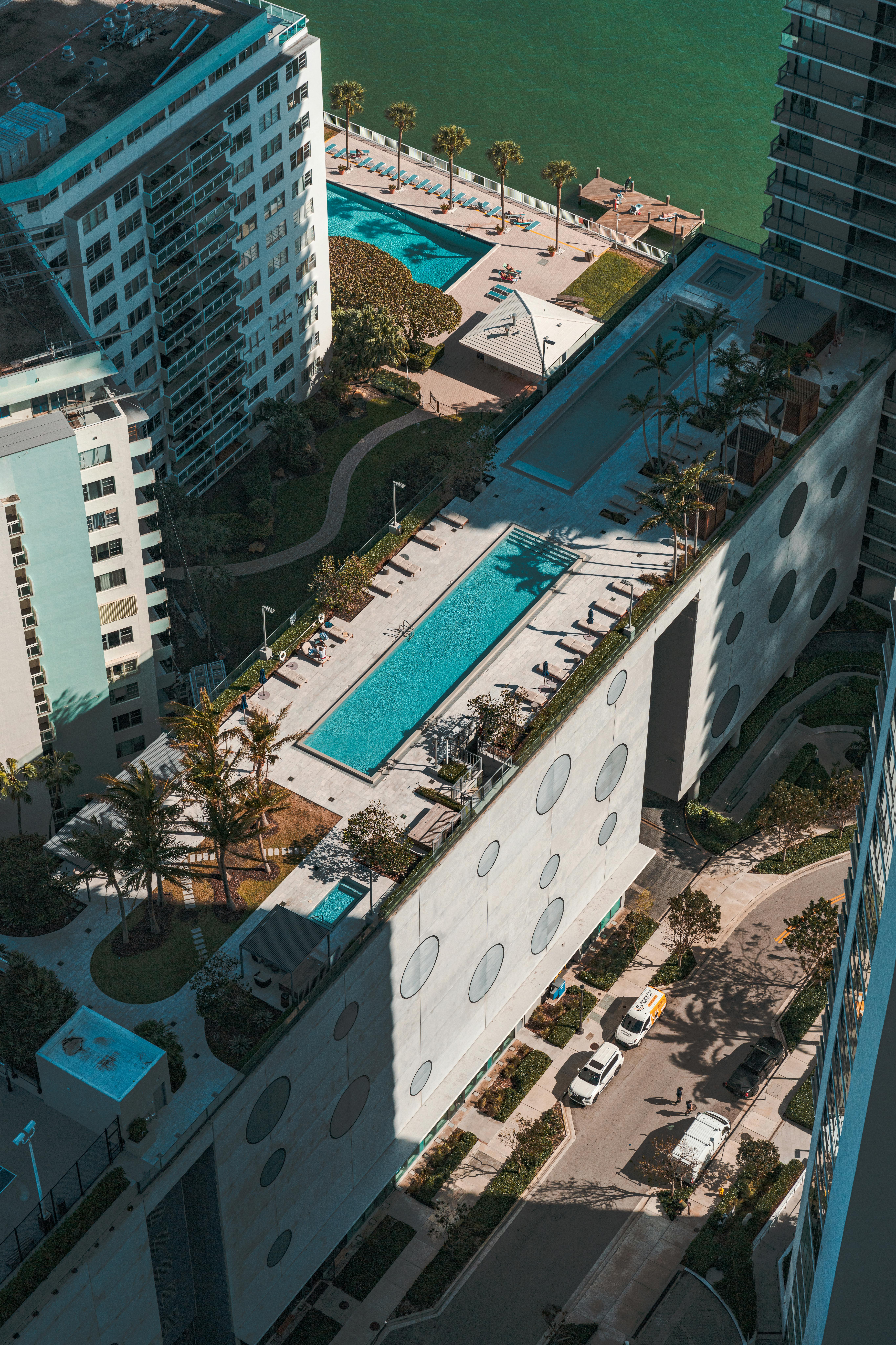 Aerial View of Miami Luxury Apartments with Pools · Free Stock Photo