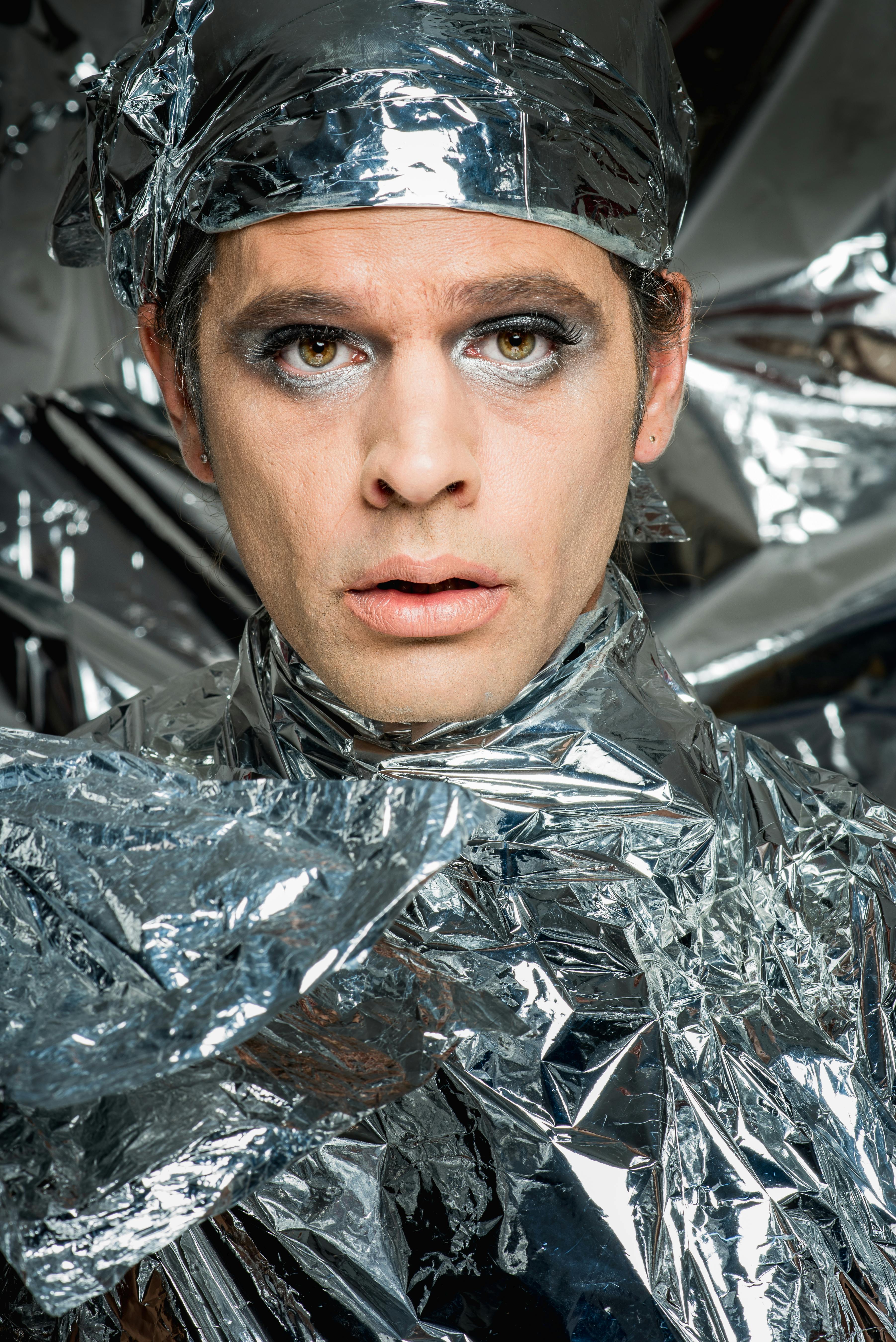 Creative Portrait with Metallic Foil Costume · Free Stock Photo
