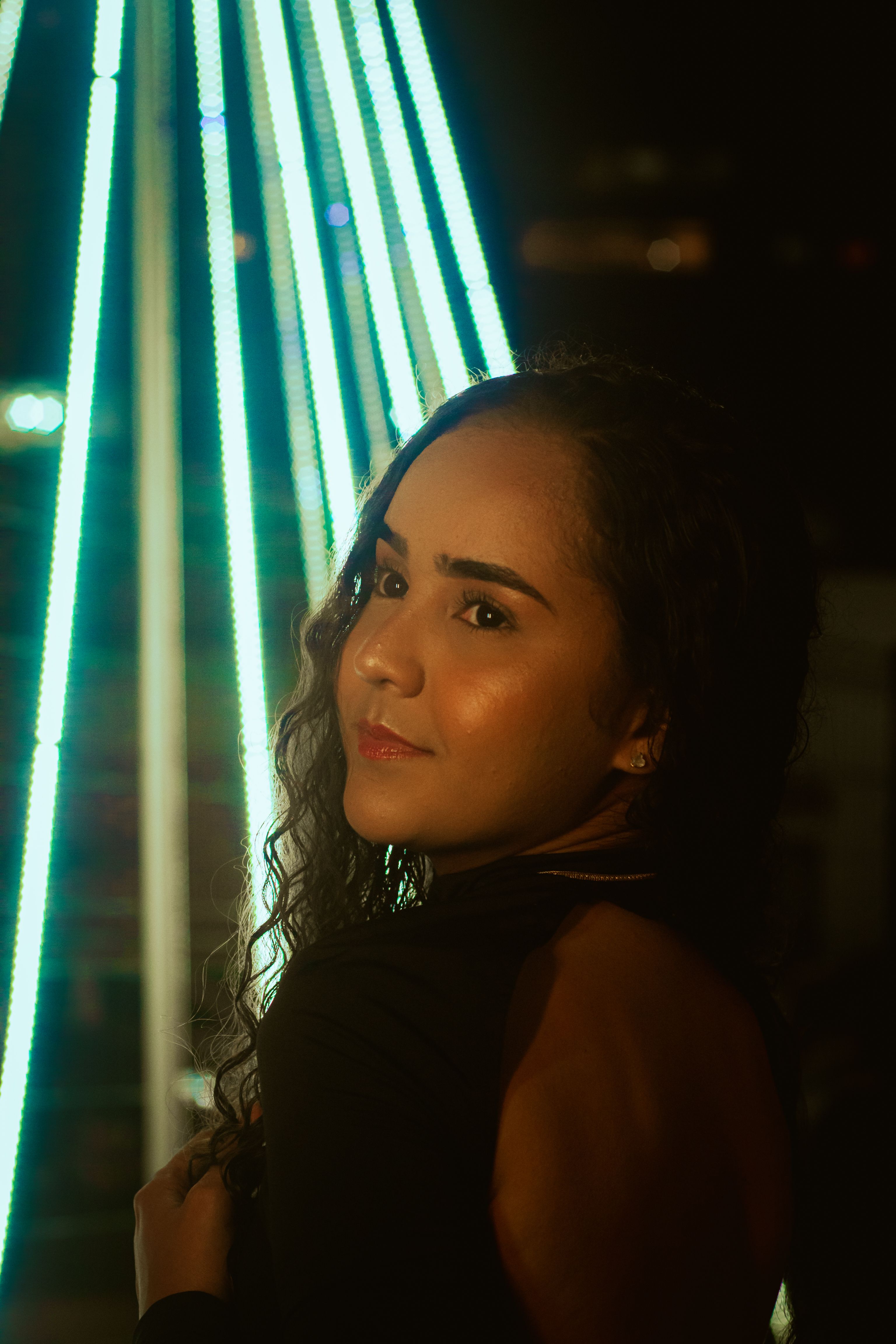 Portrait of Woman with Neon Lights at Night · Free Stock Photo