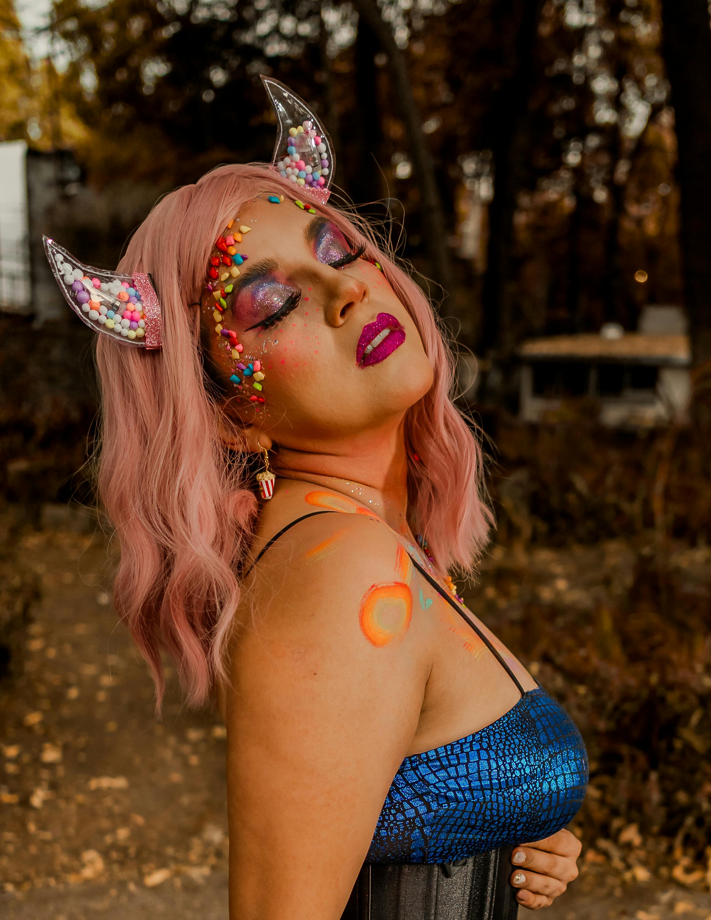 Surreal Makeup Fantasy Portrait in Forest Setting · Free Stock Photo