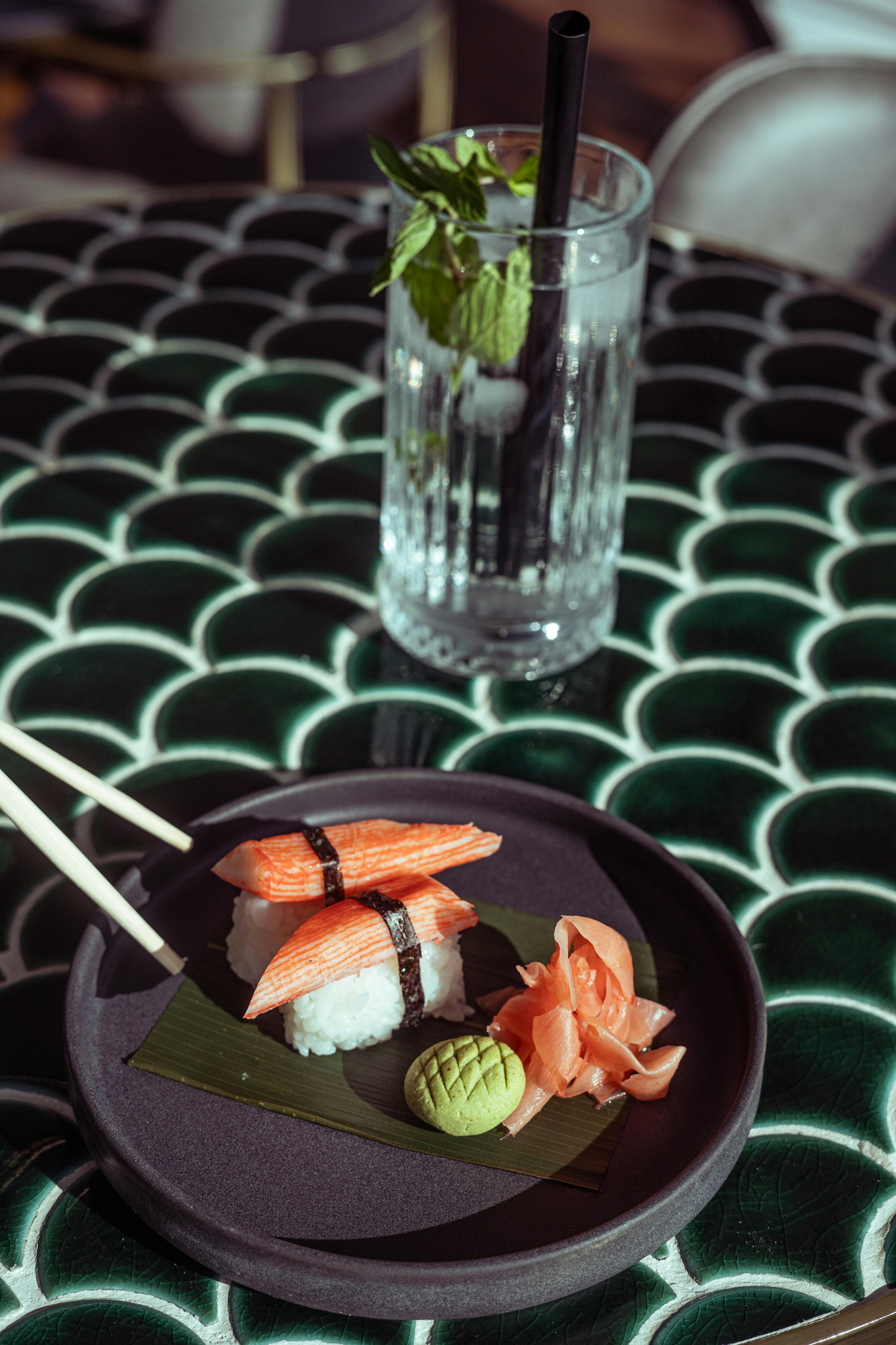 Delicious Sushi Plate with Mint Cocktail in Baghdad · Free Stock Photo