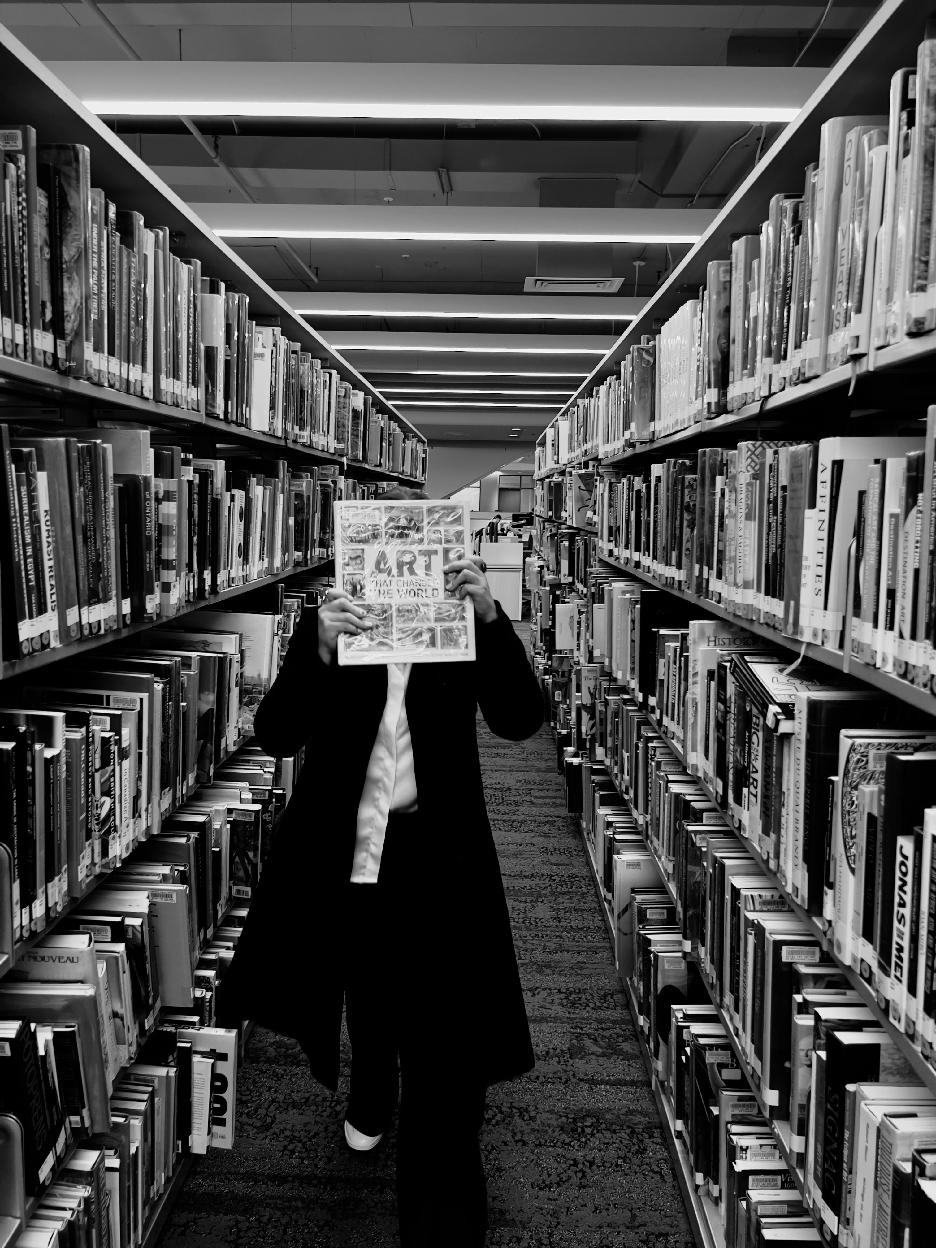 Monochrome Library Scene with Book Art Focus · Free Stock Photo
