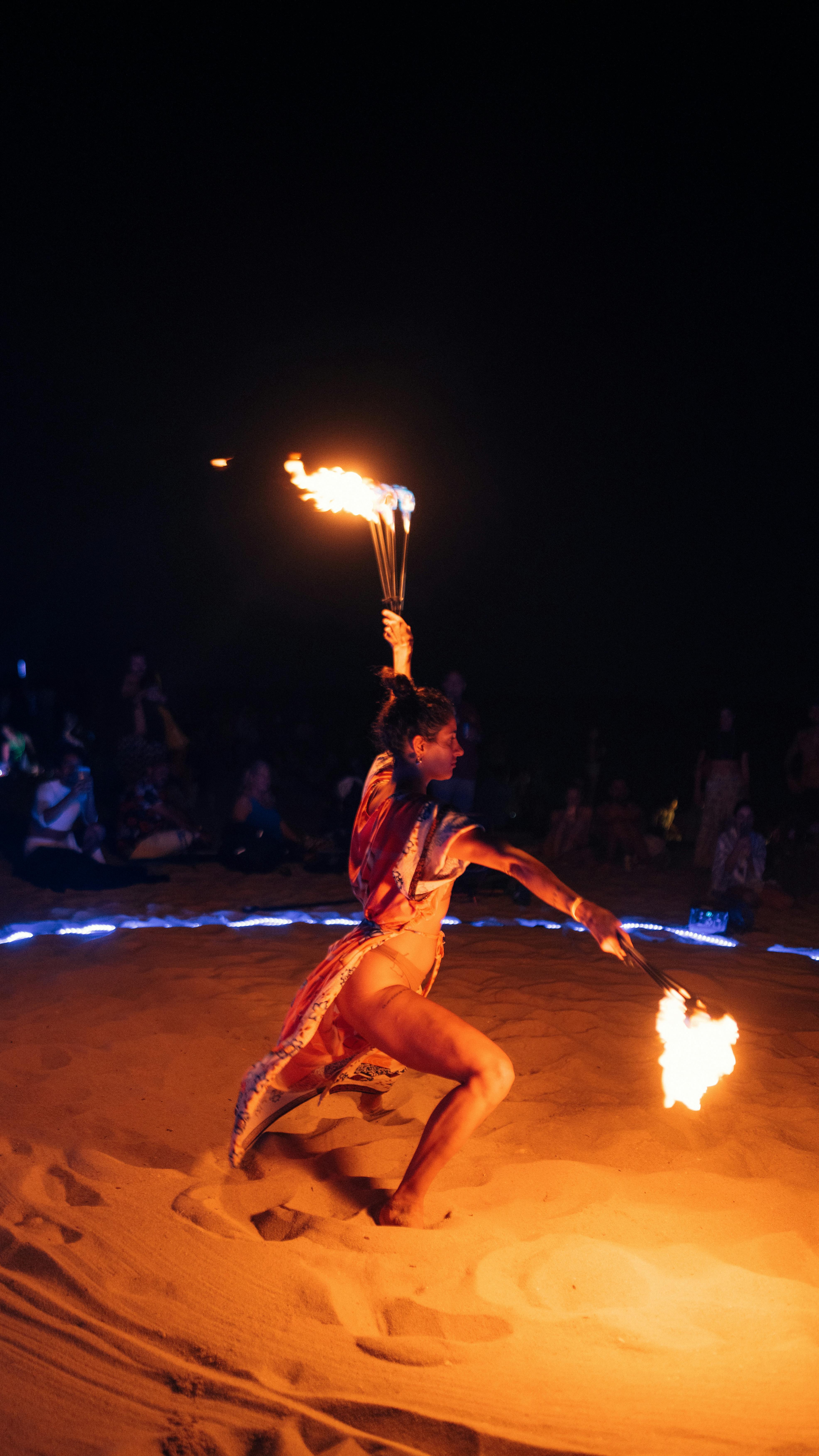Dramatic Fire Dancing Performance at Night · Free Stock Photo