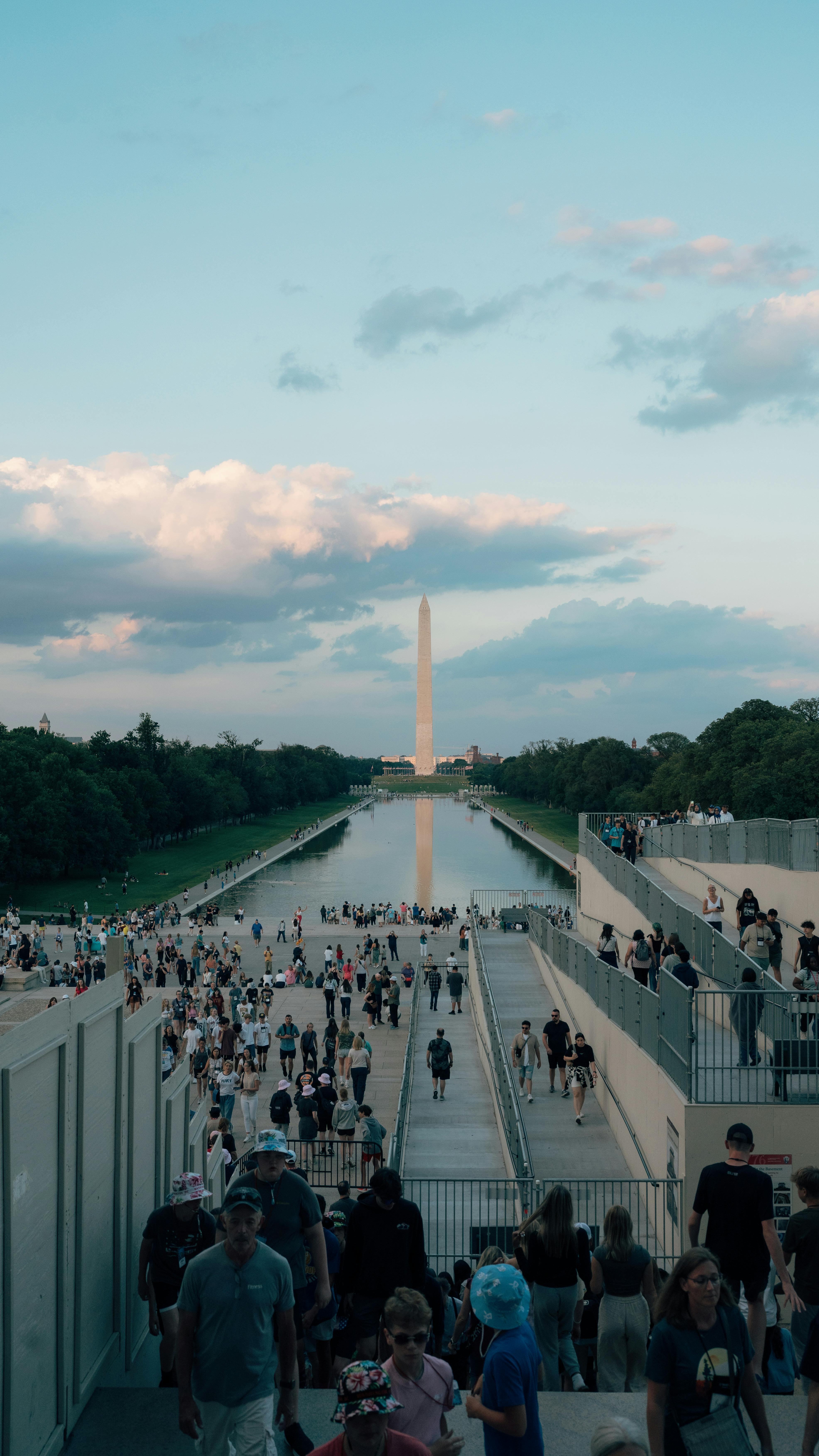Crowd at Washington Monument Reflecting Pool · Free Stock Photo