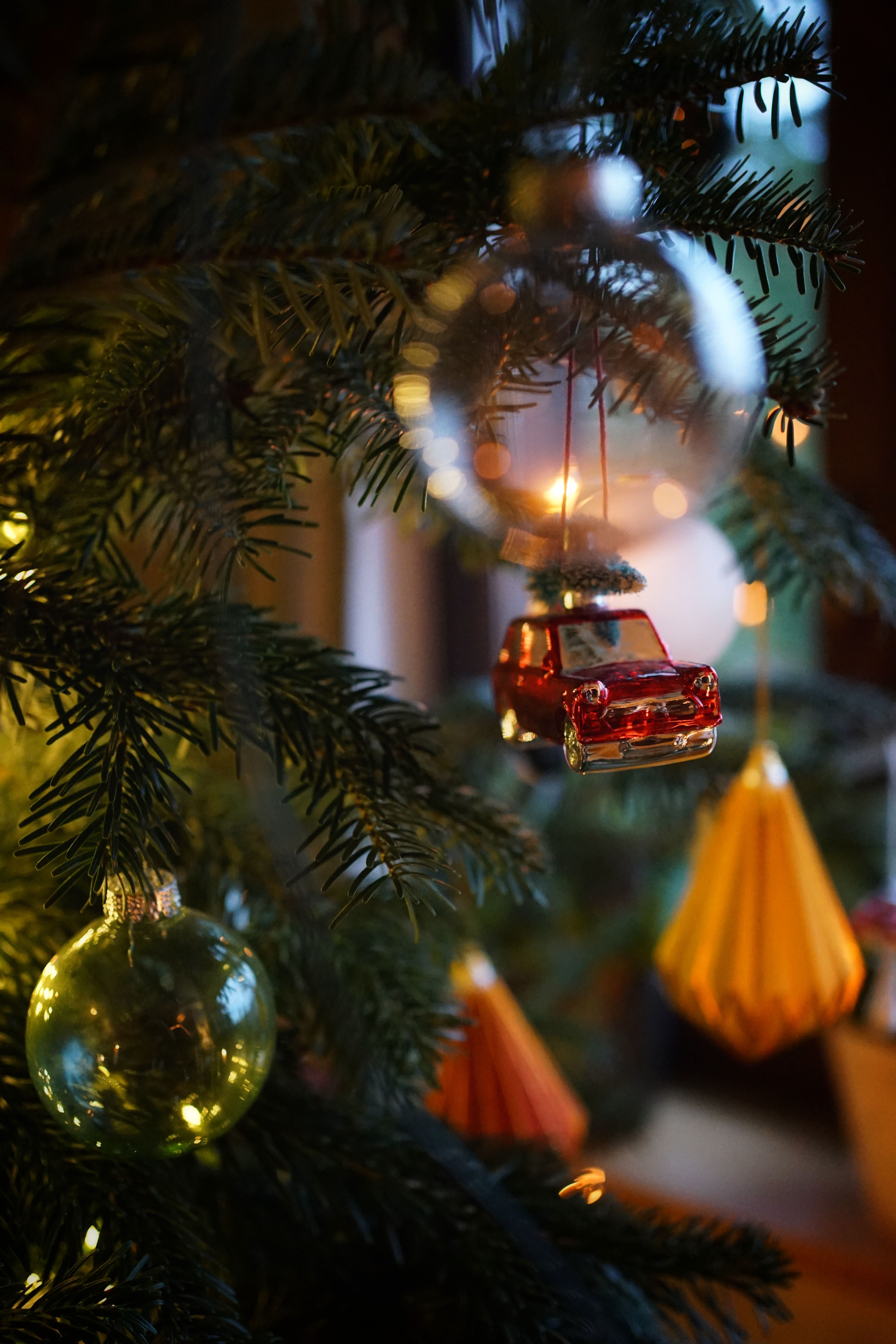 Festive Christmas Tree with Ornament Decorations · Free Stock Photo