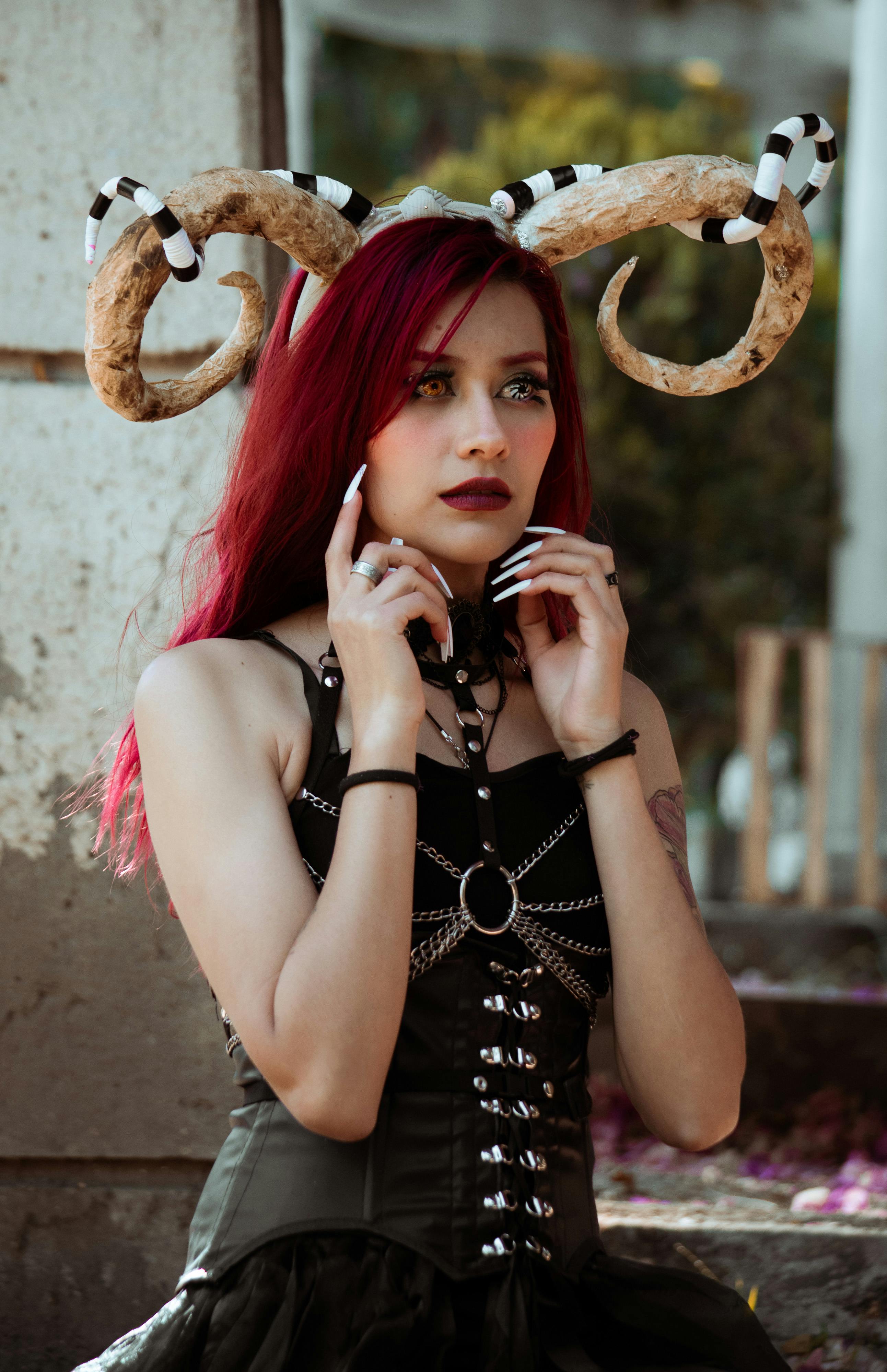 Fantasy Cosplay Portrait with Horns and Chains · Free Stock Photo