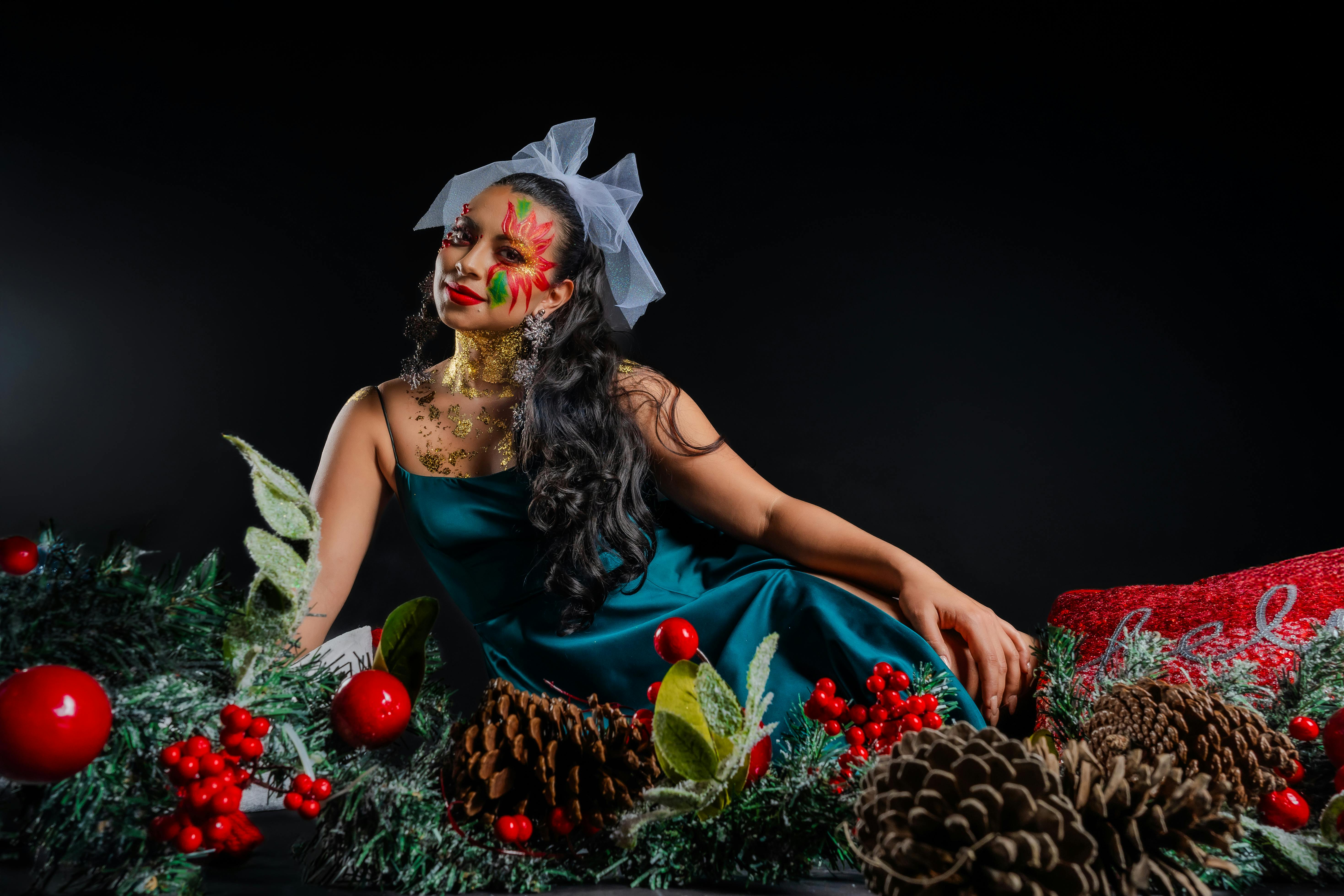 Festive Portrait with Christmas Decor and Makeup · Free Stock Photo