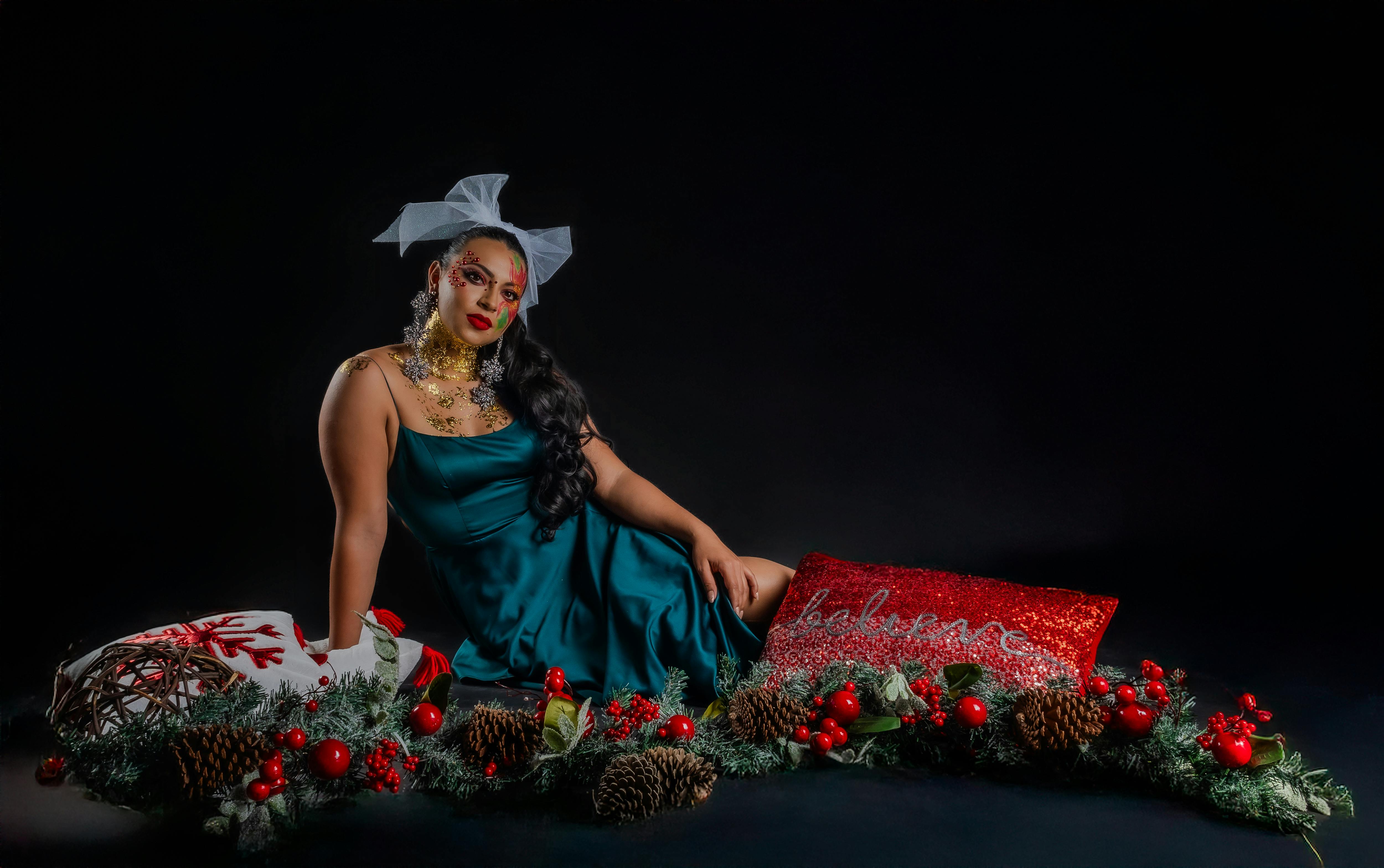 Festive Portrait with Christmas Decorations · Free Stock Photo