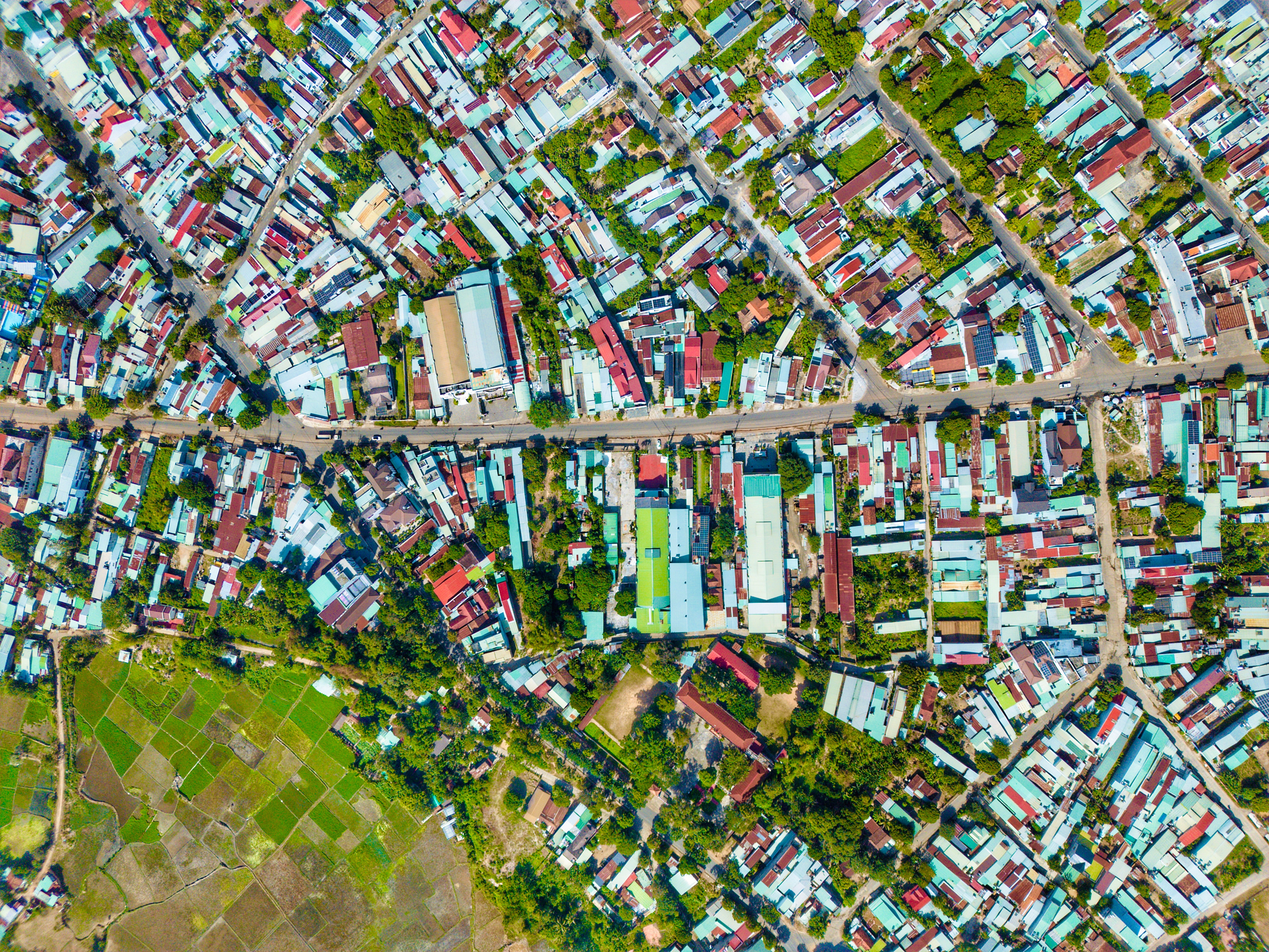 Aerial View of Vibrant Urban Neighborhood · Free Stock Photo