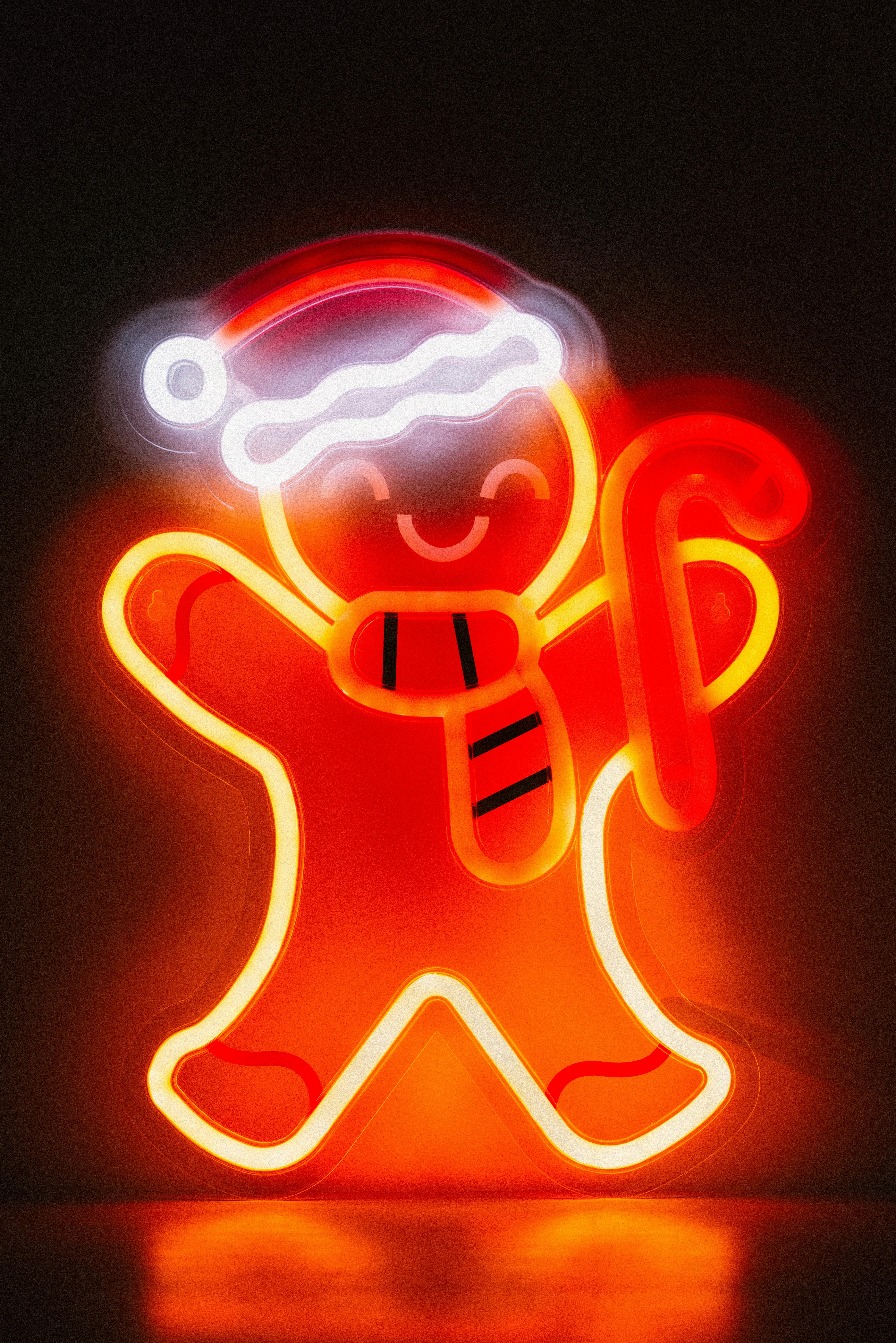 Festive Neon Gingerbread Man Decoration · Free Stock Photo