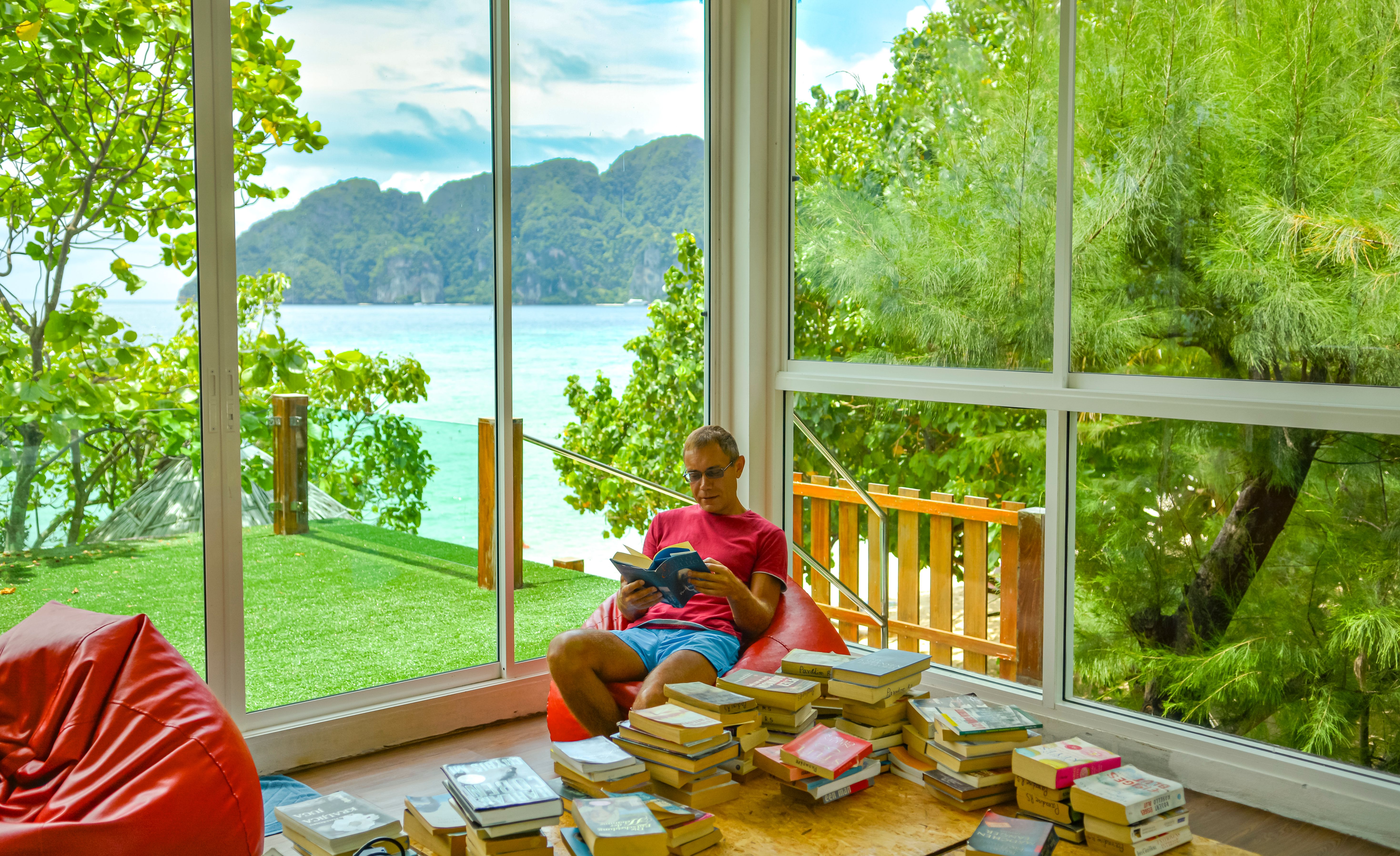 Relaxed Reading by Scenic Seaside Window · Free Stock Photo