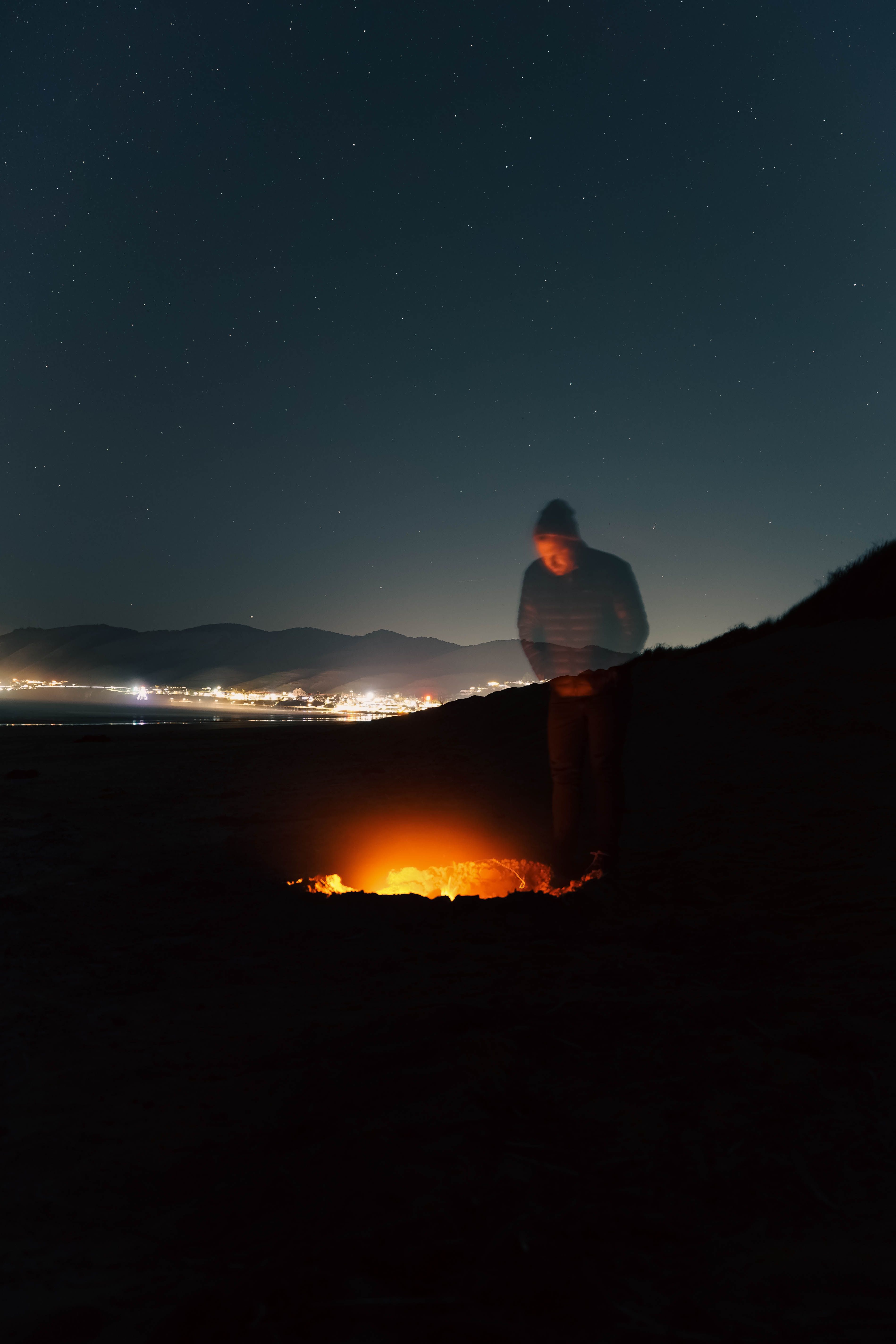 Nighttime Beach Bonfire at Grover Beach · Free Stock Photo