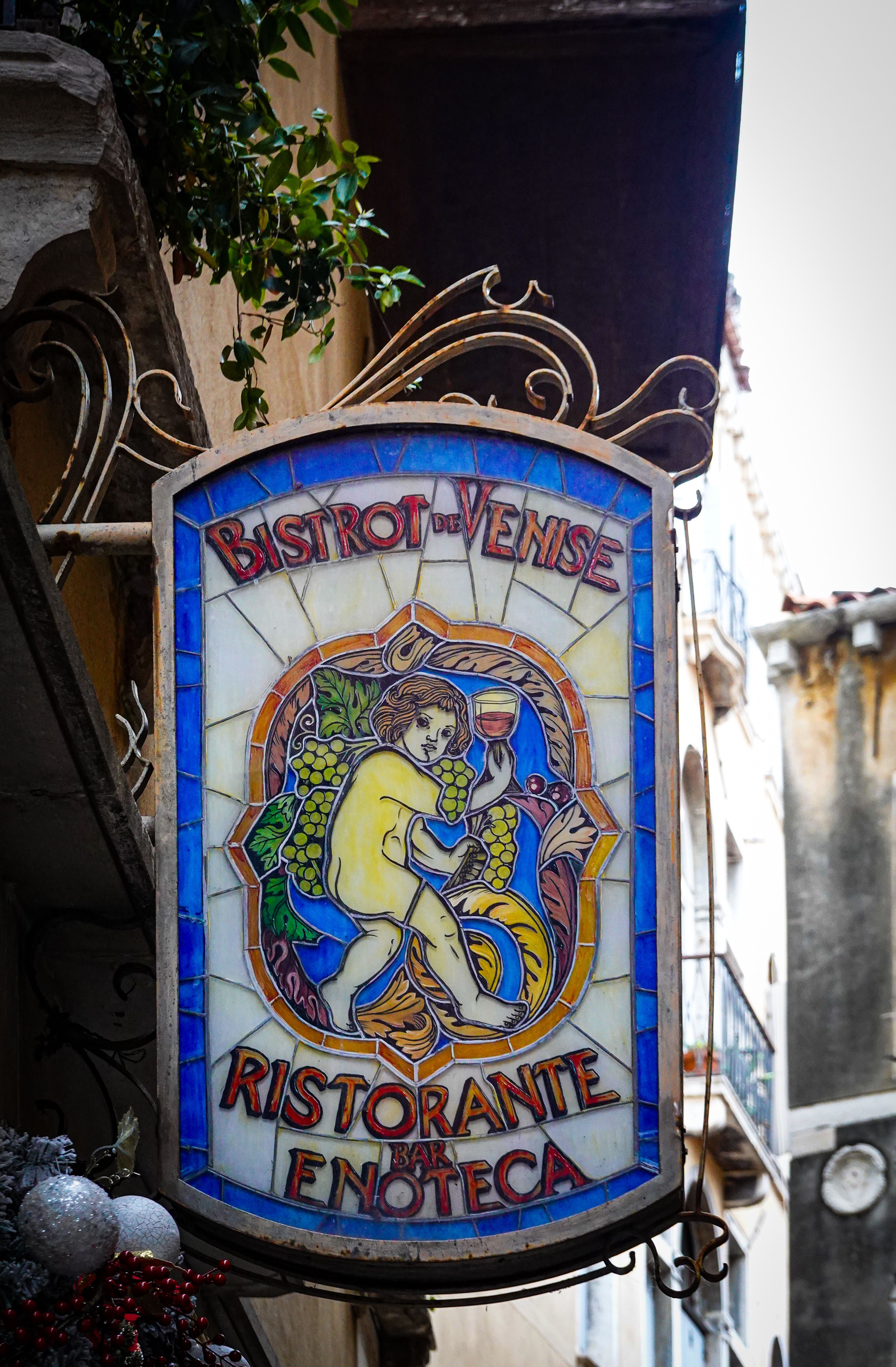 Colorful Stained Glass Restaurant Sign in Venice · Free Stock Photo
