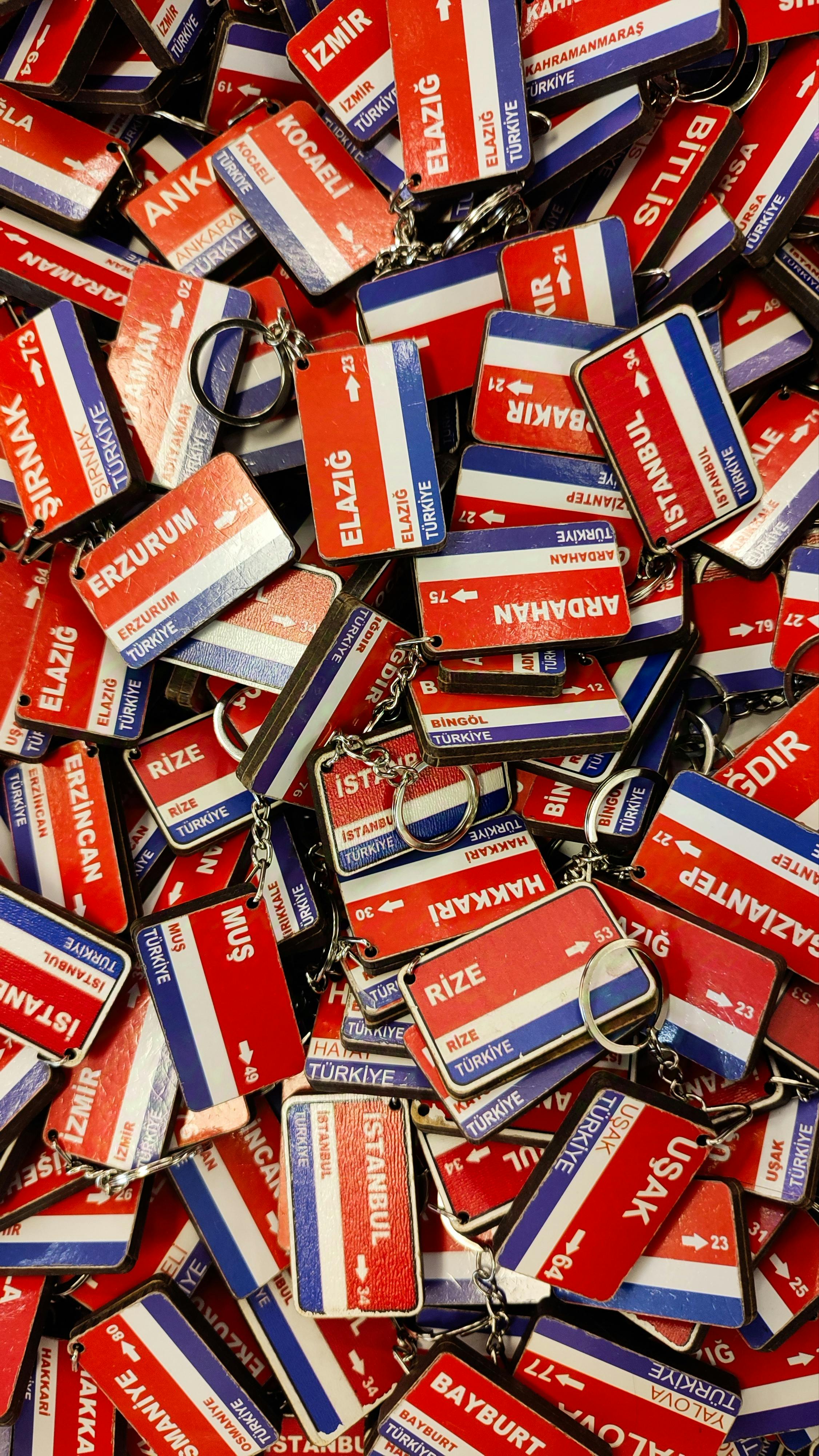 Colorful Keychains Display with Turkish Cities · Free Stock Photo