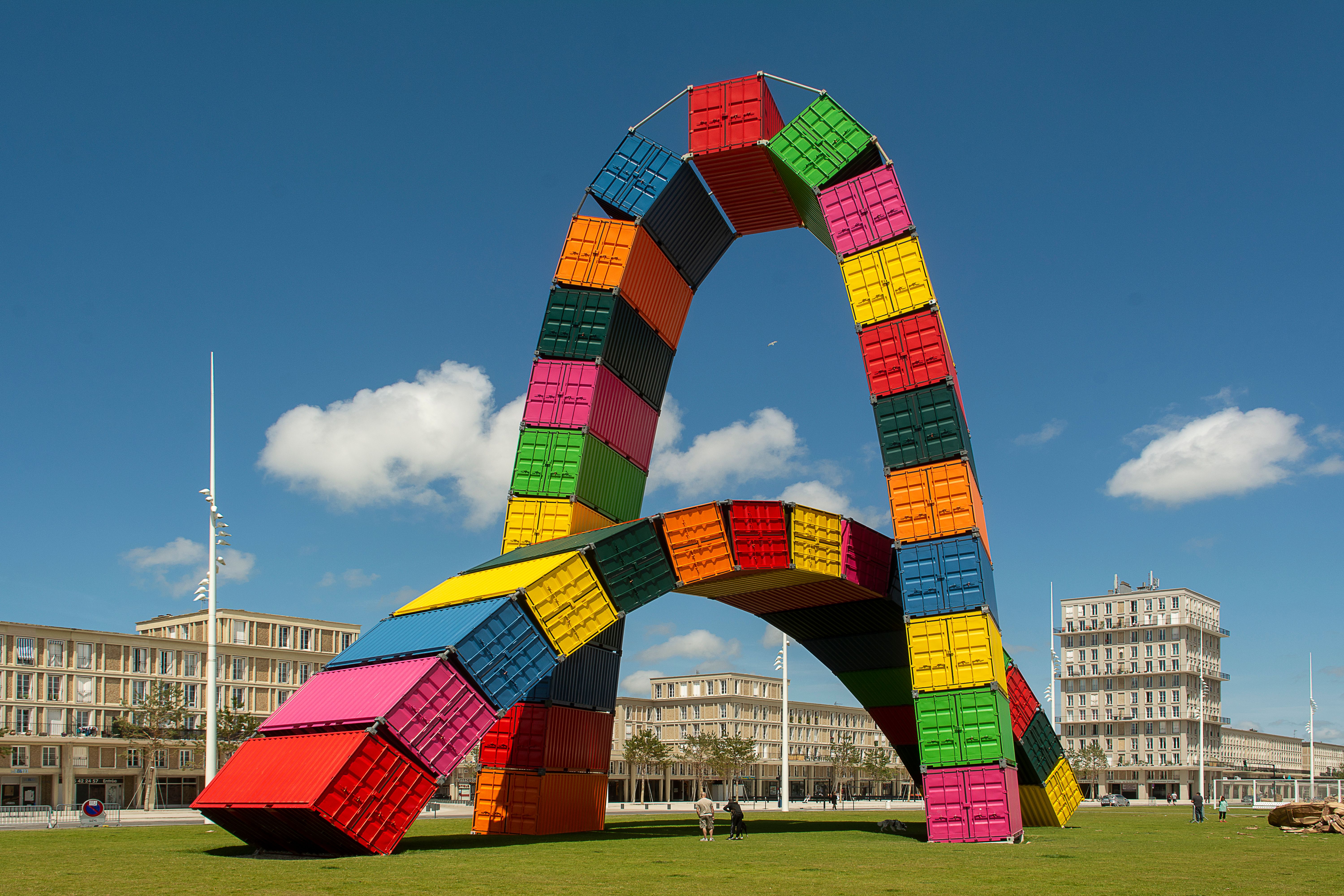 Colorful Shipping Container Sculpture in Le Havre Park · Free Stock Photo