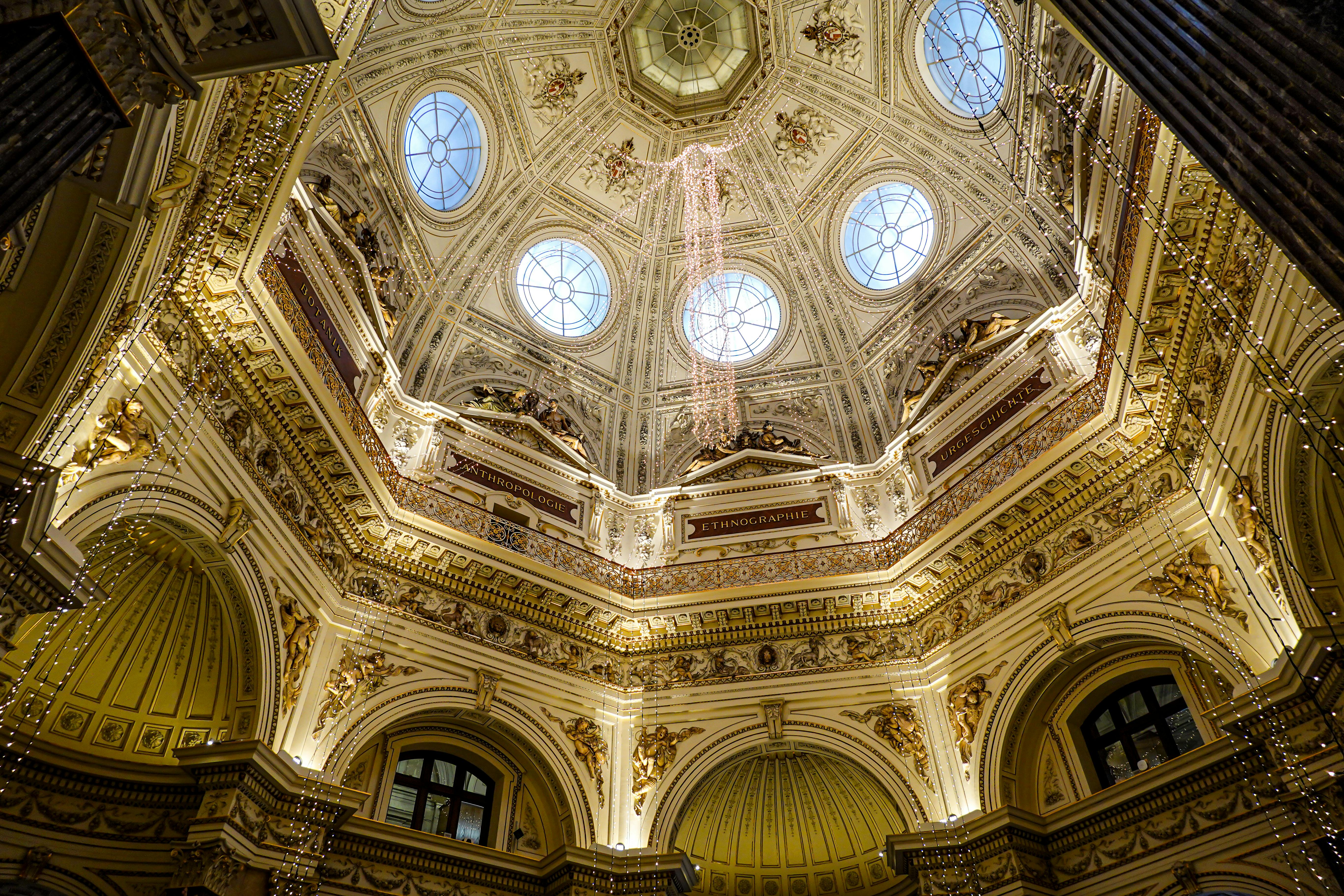 Ornate Museum Ceiling with Skylights and Decor · Free Stock Photo