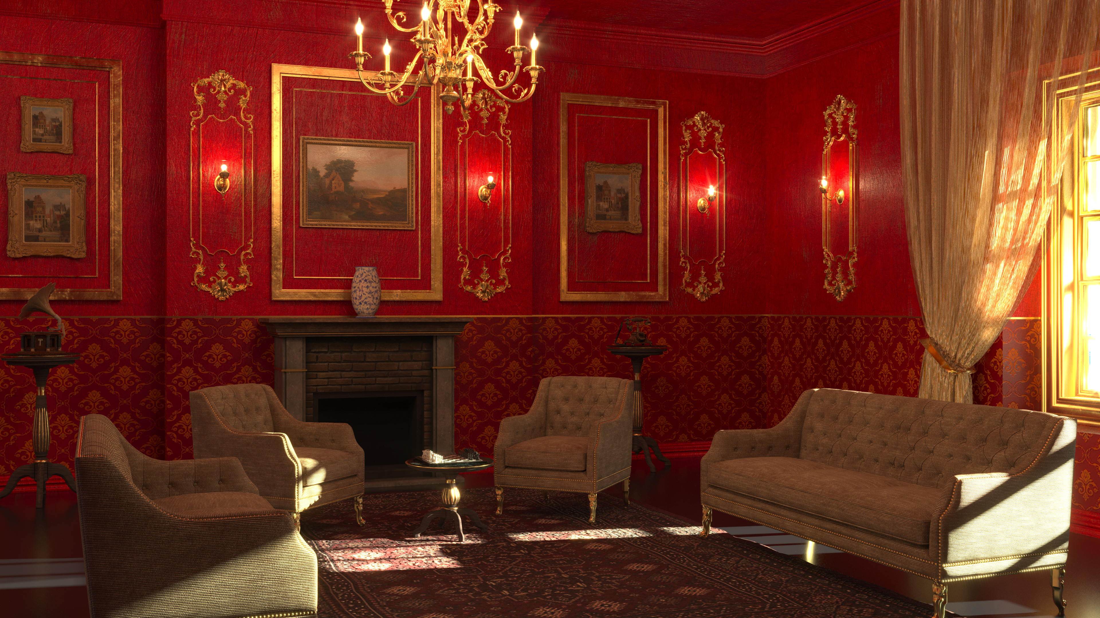 Intérieur Rouge Vintage Luxueux Avec Décor Classique · Photo gratuite