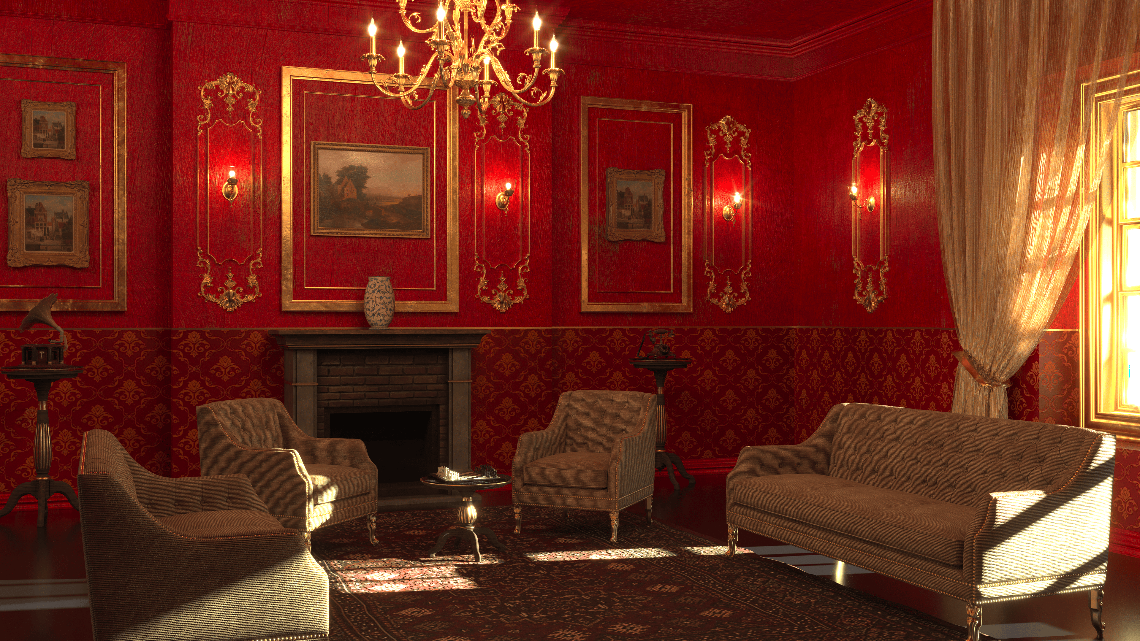 Luxurious Vintage Red Interior with Classic Decor · Free Stock Photo
