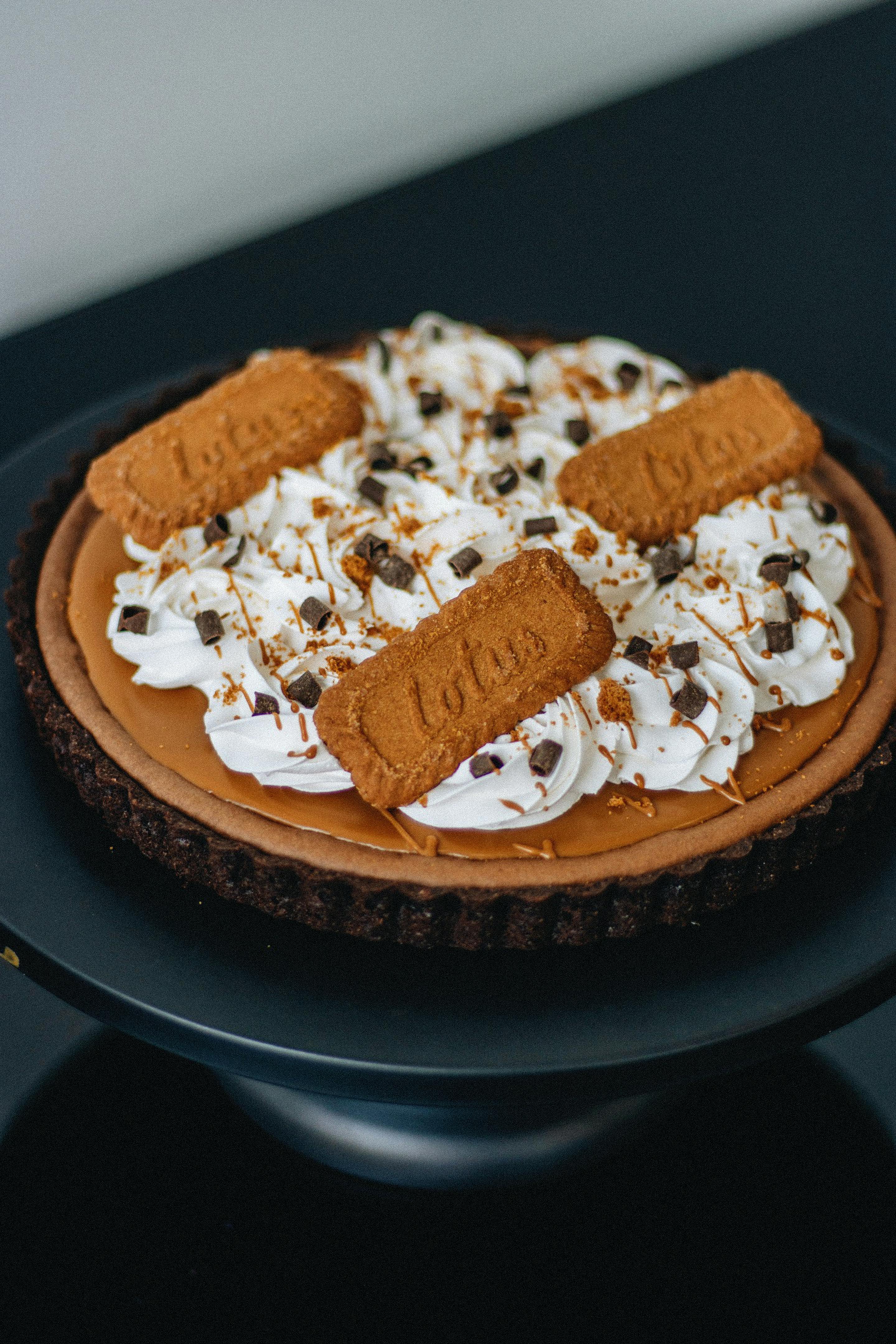 Delicious Biscoff Tart with Whipped Cream Topping · Free Stock Photo