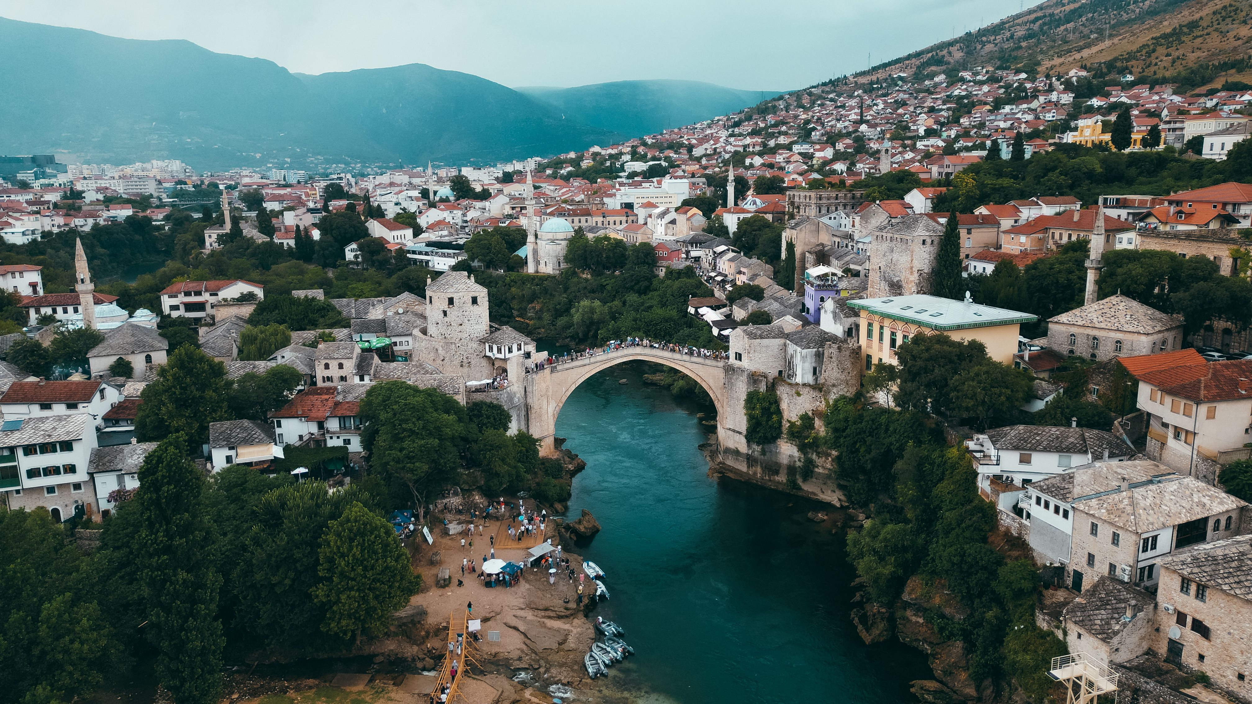 Aerial View of Mostar's Iconic Old Bridge in Bosnia · Free Stock Photo