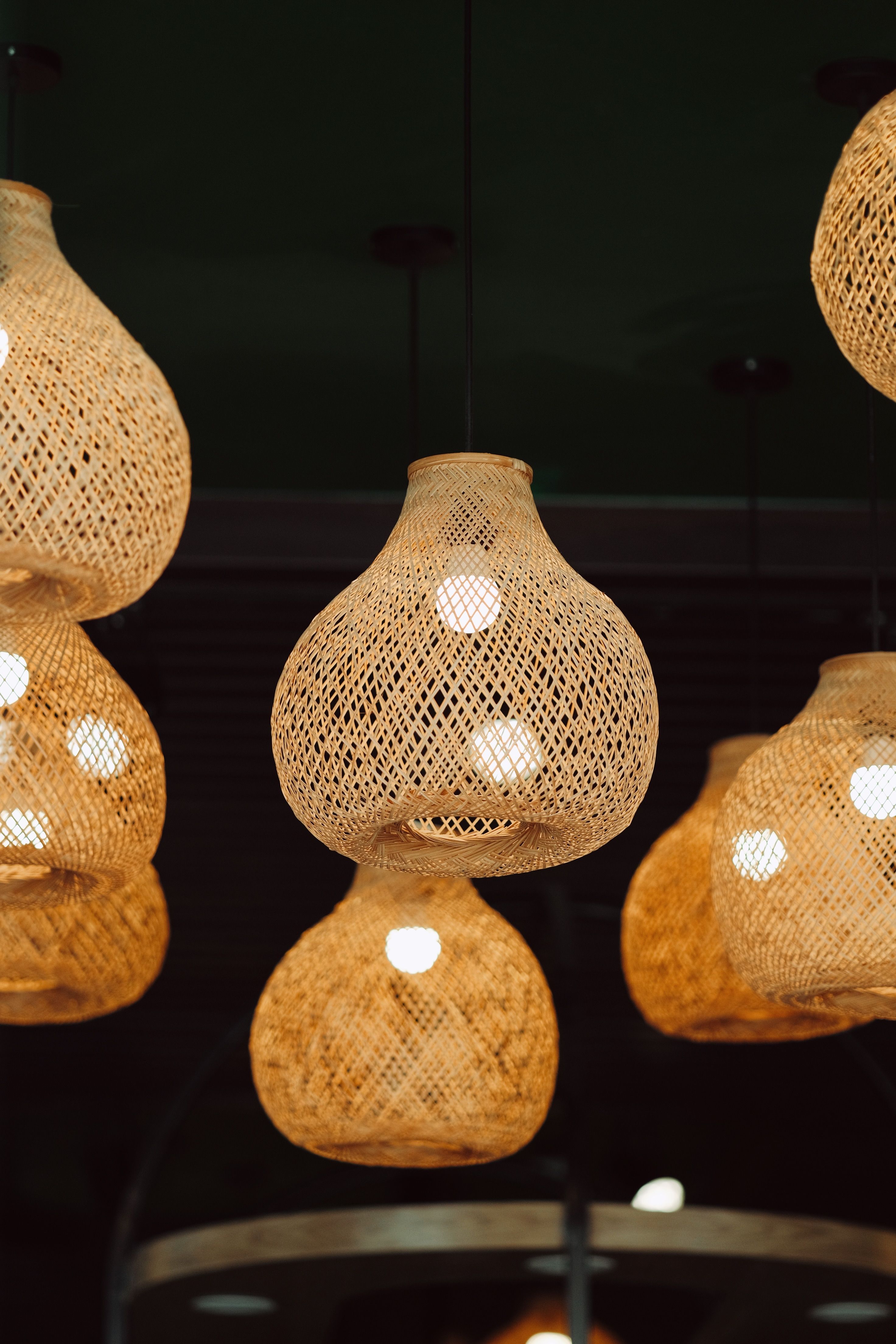 Warm Pendant Lights with Woven Design · Free Stock Photo
