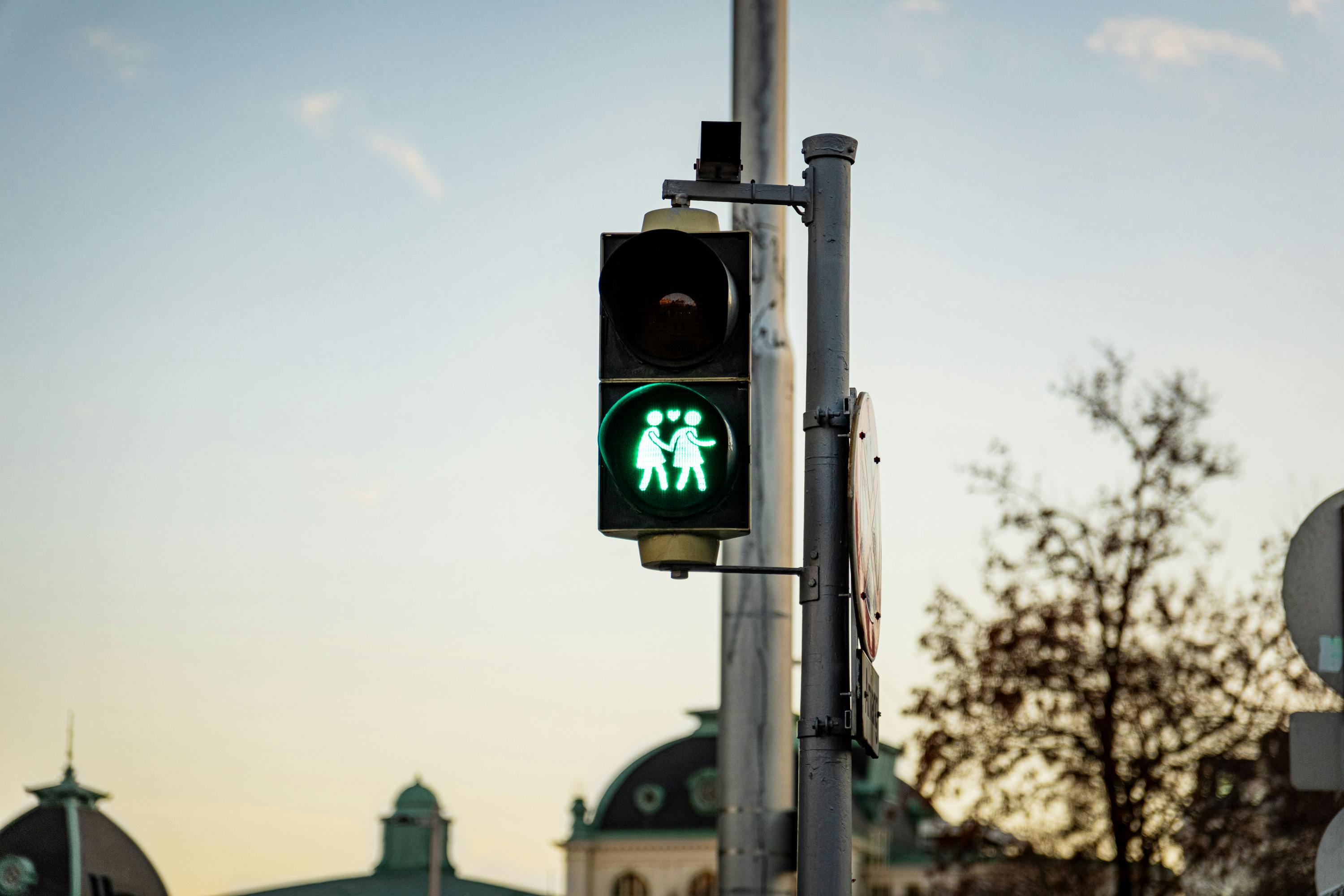 Semáforo Verde Em Viena Ao Pôr Do Sol · Foto profissional gratuita