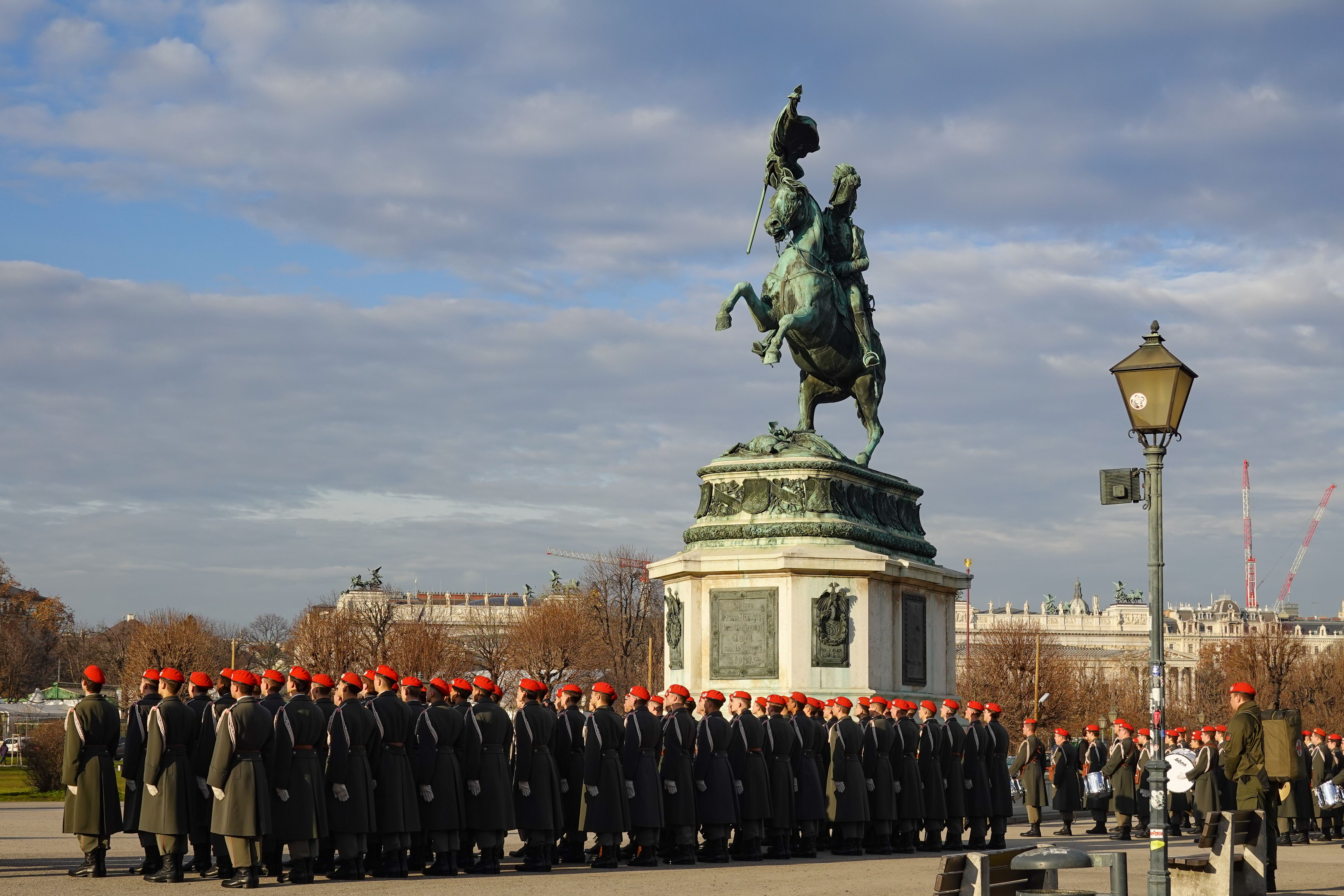 Military Parade at Historic European Monument · Free Stock Photo