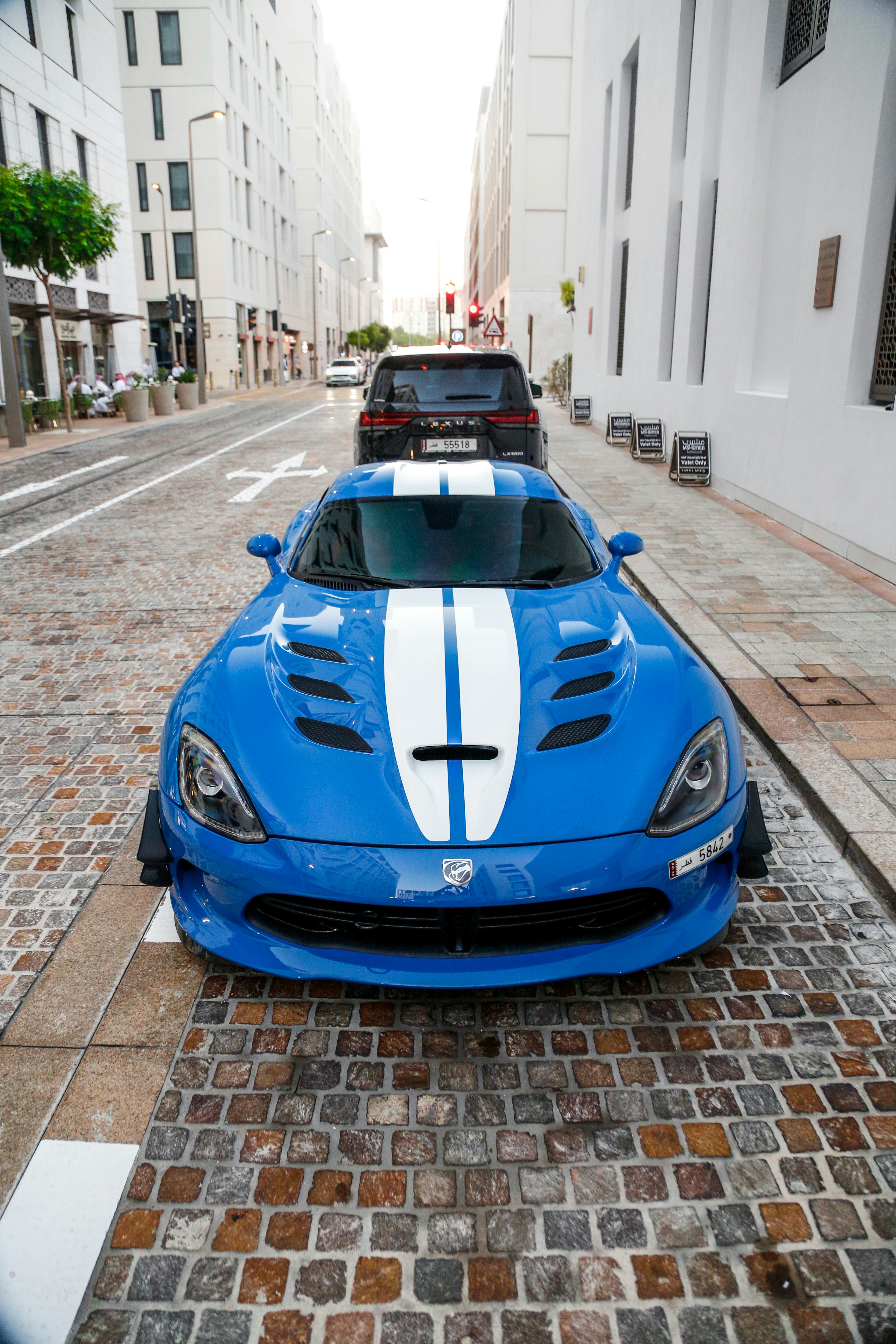 Dodge Viper on a Cobblestone Street in Doha · Free Stock Photo