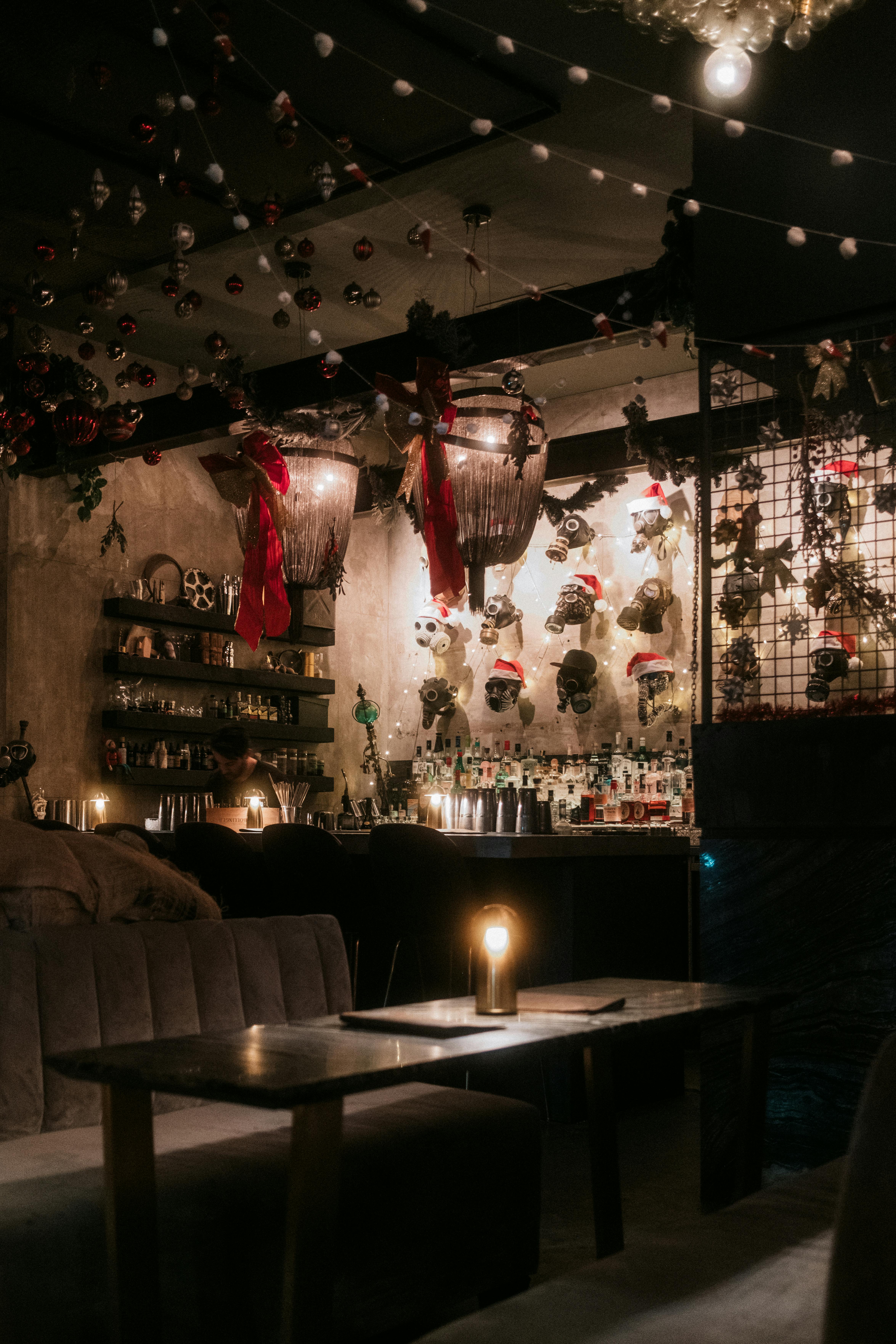 Cozy Festive Bar Interior with Holiday Decor · Free Stock Photo