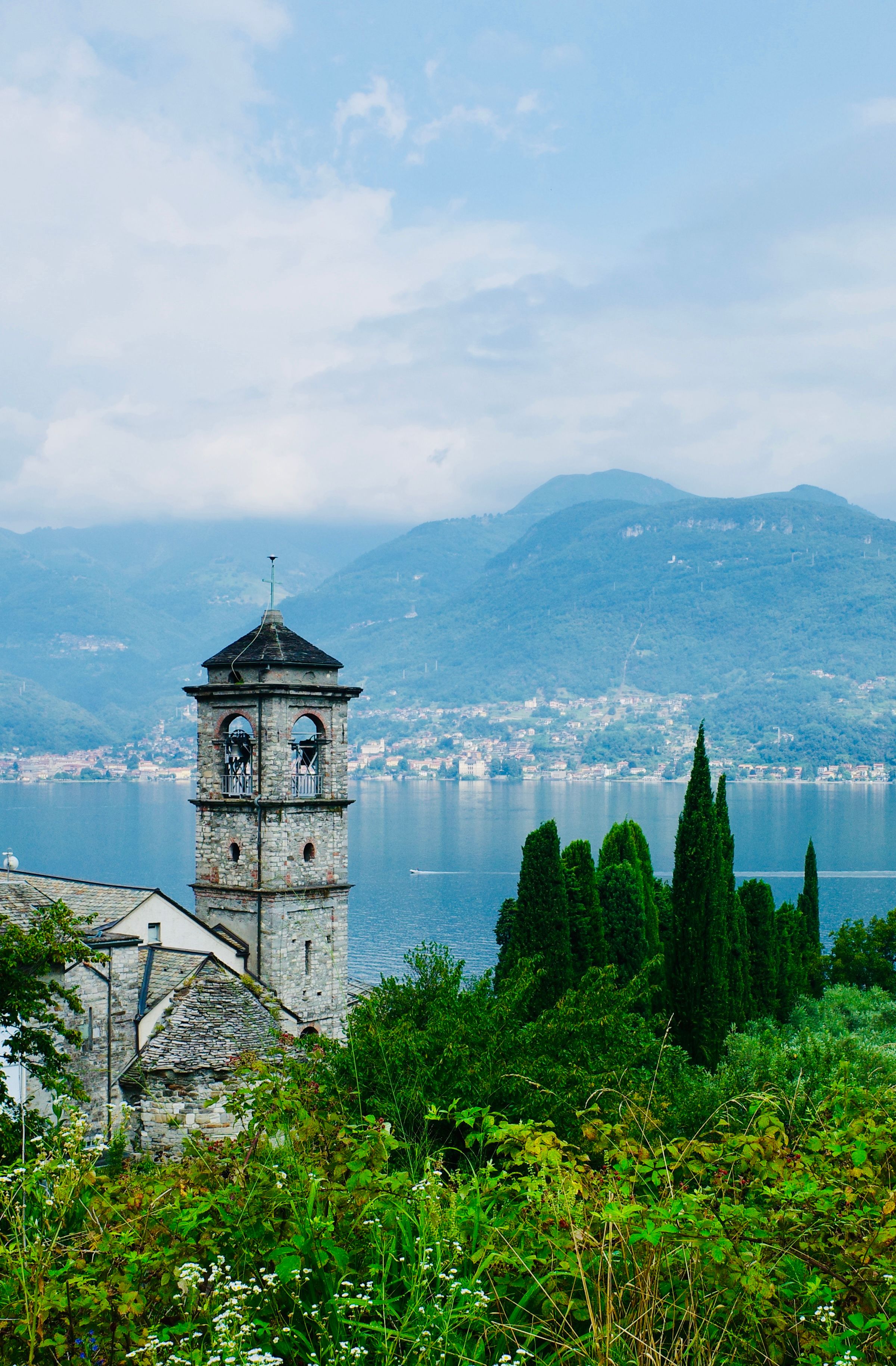 Scenic View of Church Tower by Lake Como · Free Stock Photo