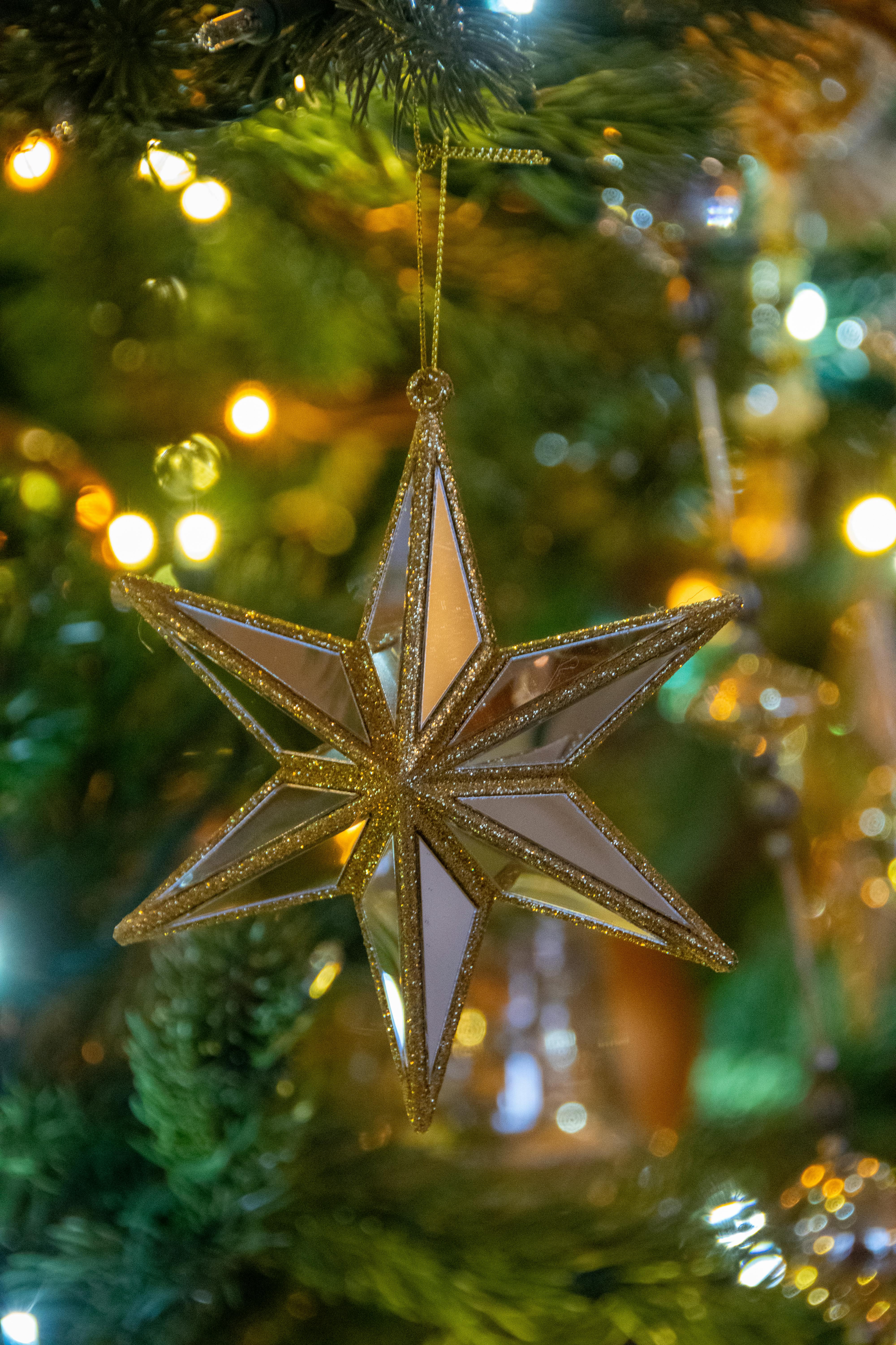 Ornamen Bintang Di Pohon Natal · Foto Stok Gratis