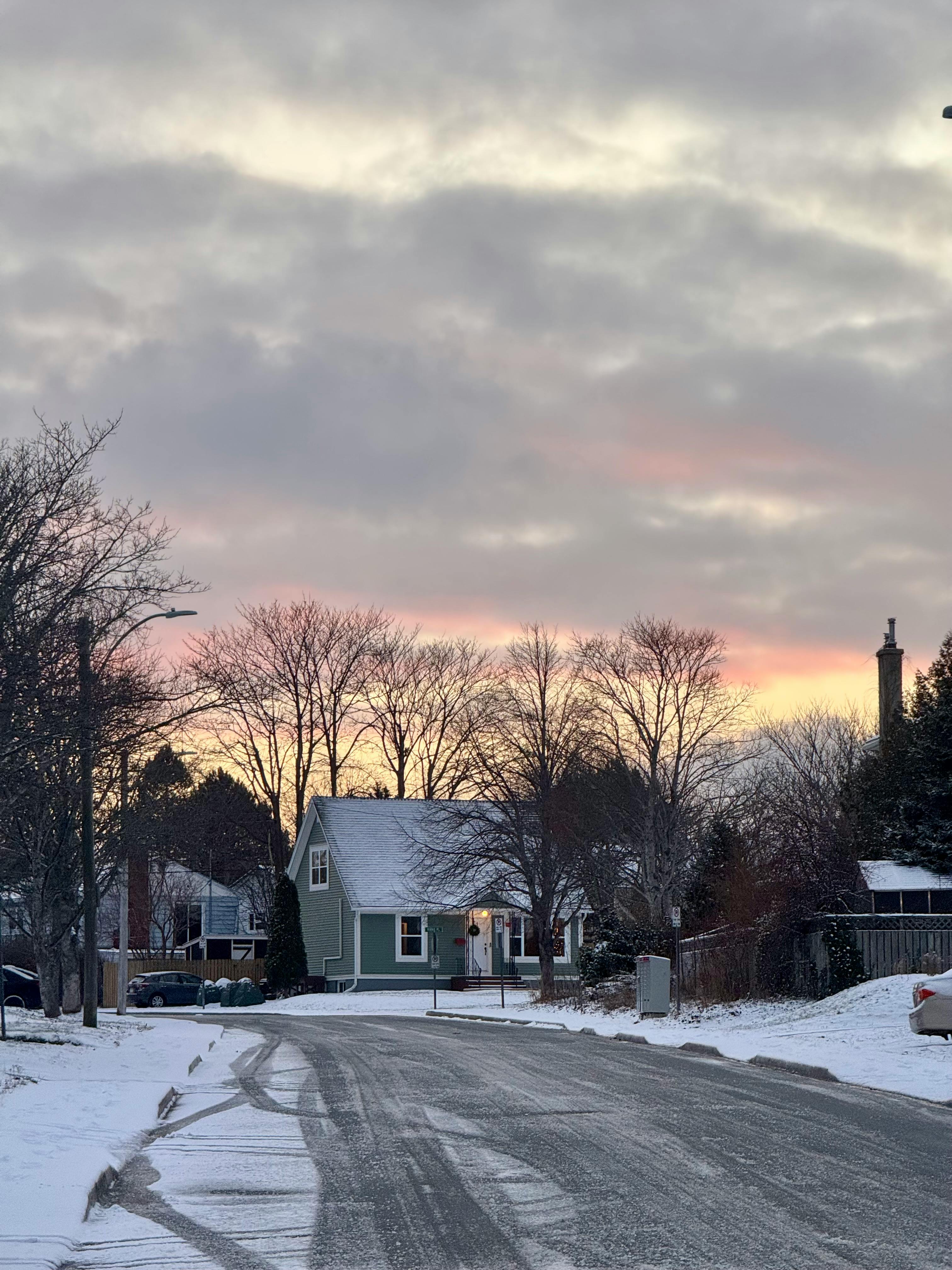 Snowy Suburban Street at Sunrise in Winter · Free Stock Photo
