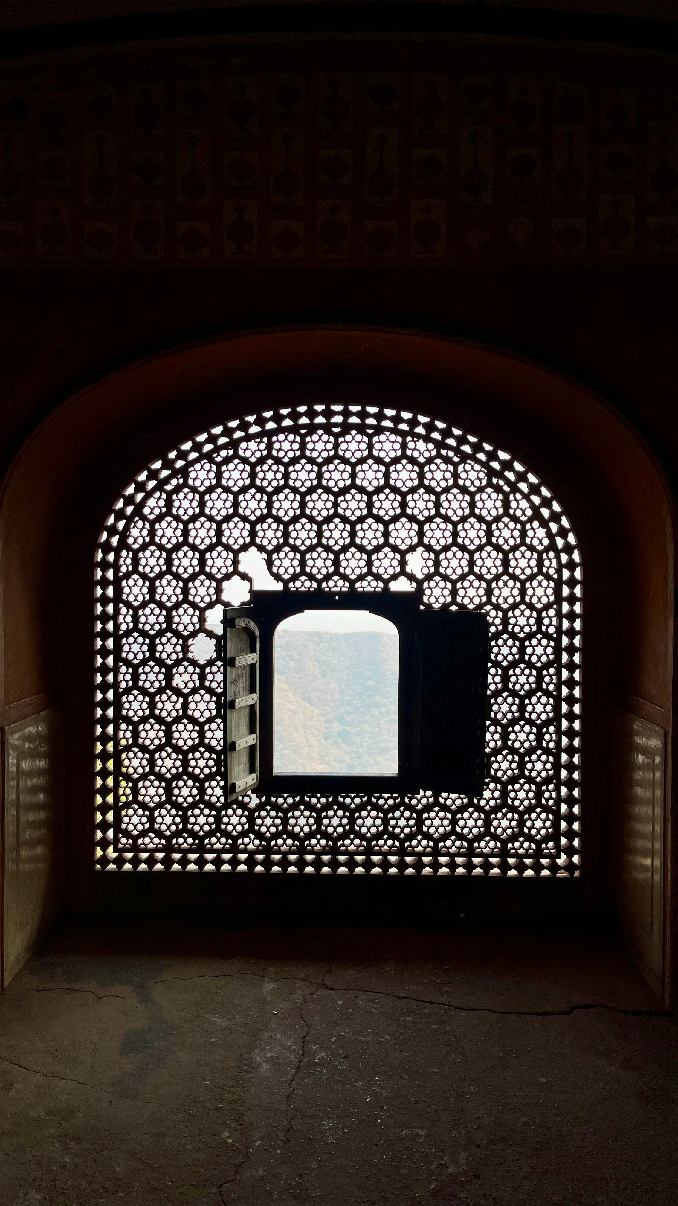 Intricate Jali Window with Scenic View · Free Stock Photo