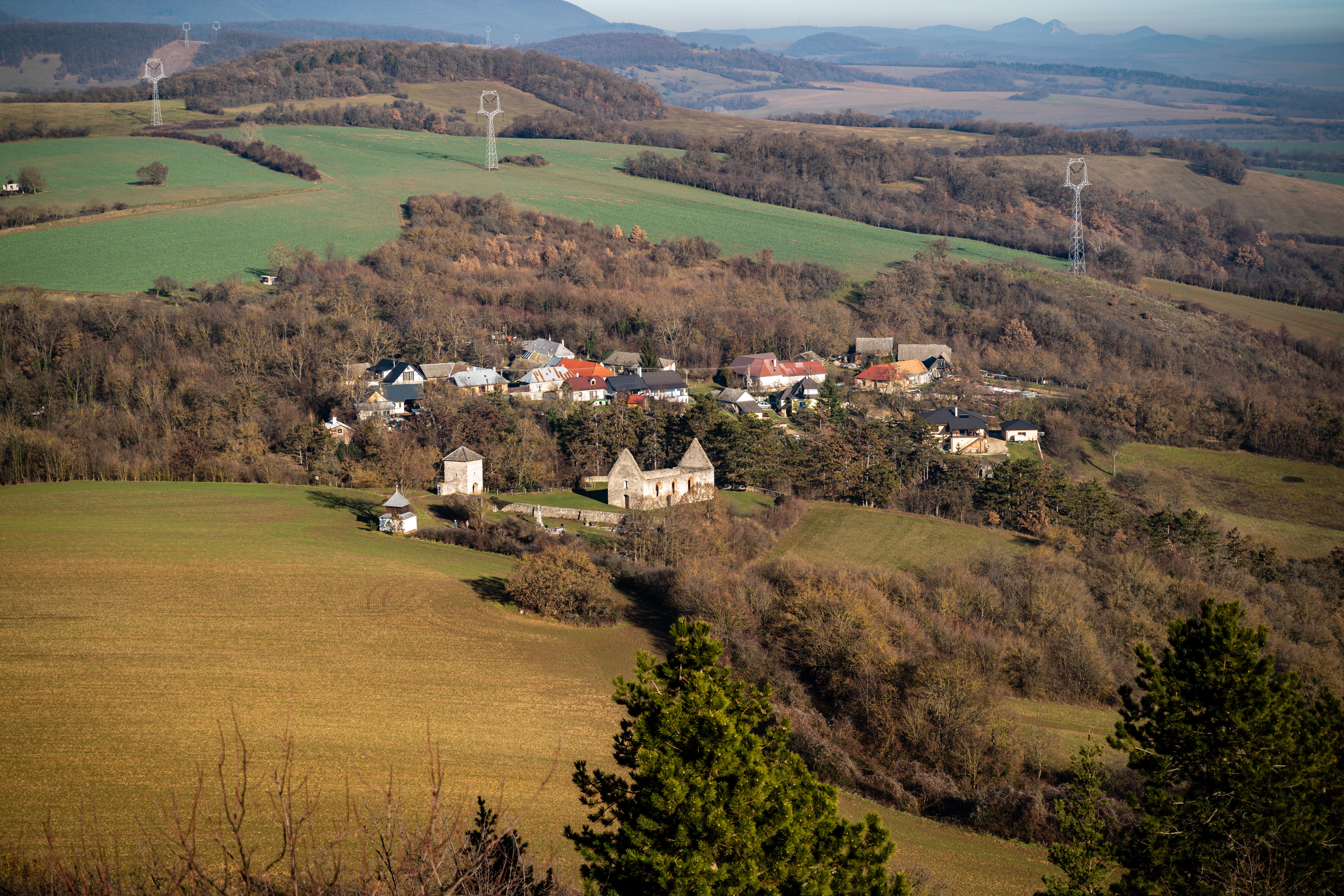 Scenic Aerial View of Rural Village with Ancient Church · Free Stock Photo