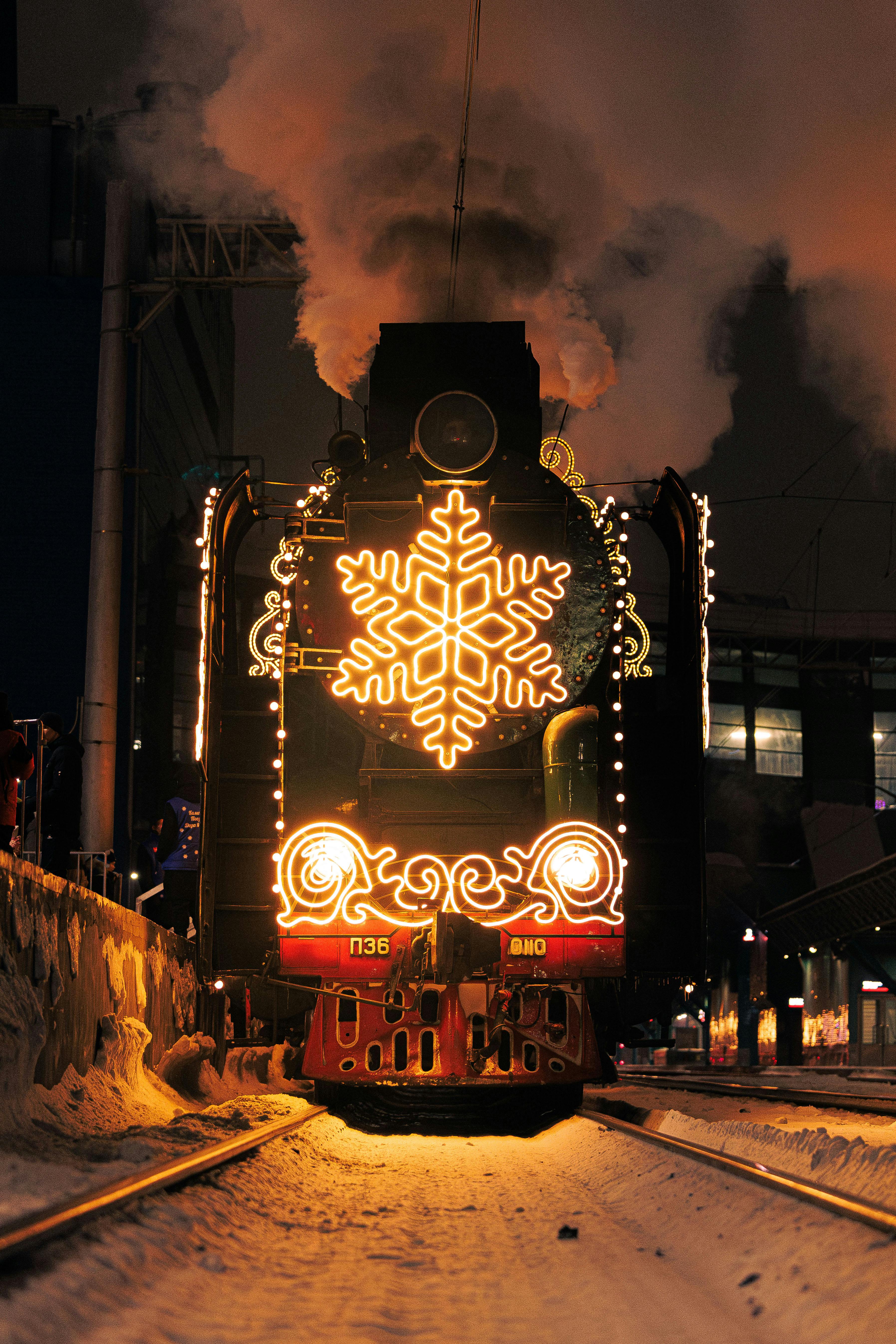 Illuminated Steam Train with Festive Lights · Free Stock Photo