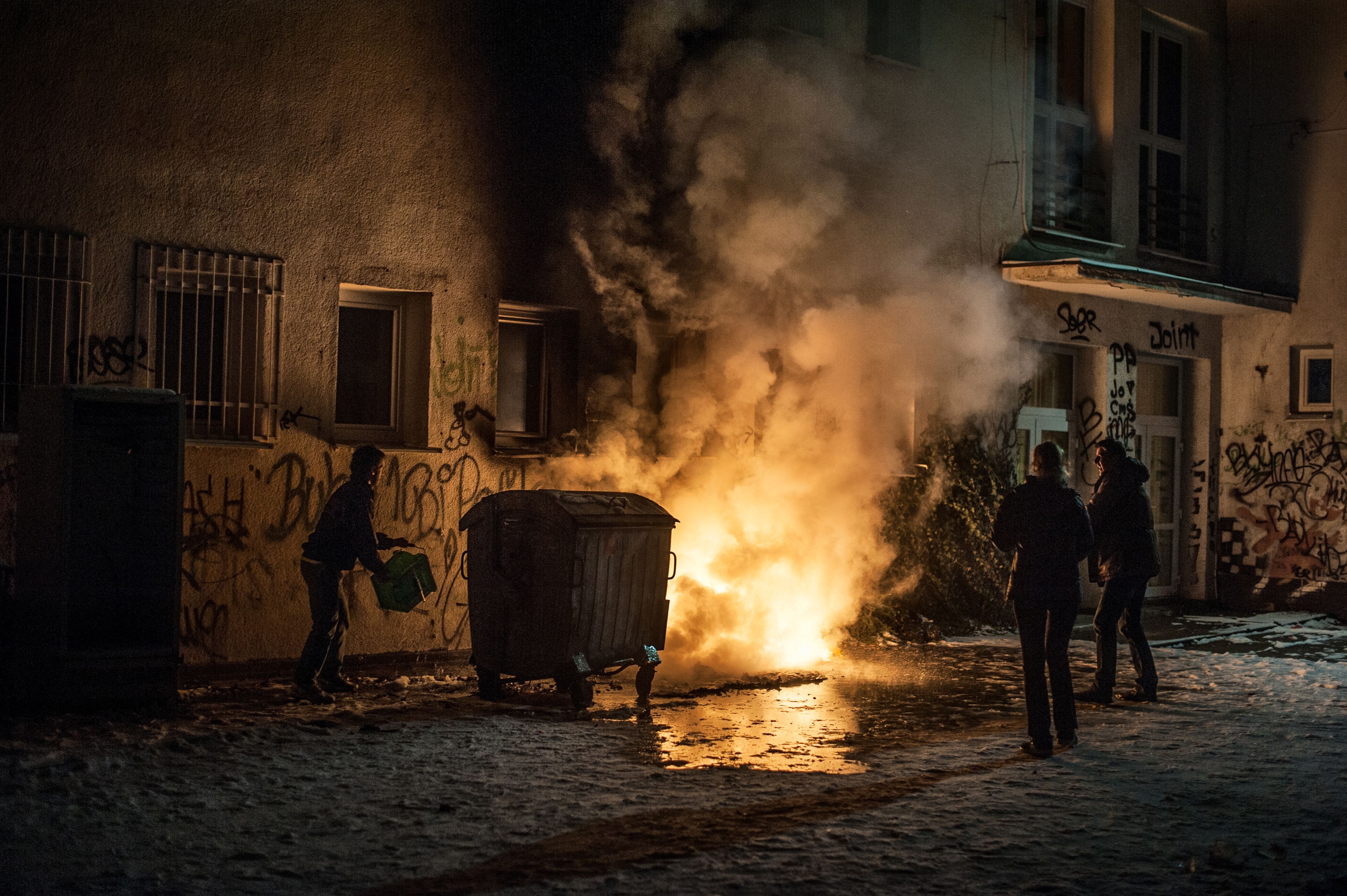 Street Fire Scene at Night with Graffiti · Free Stock Photo