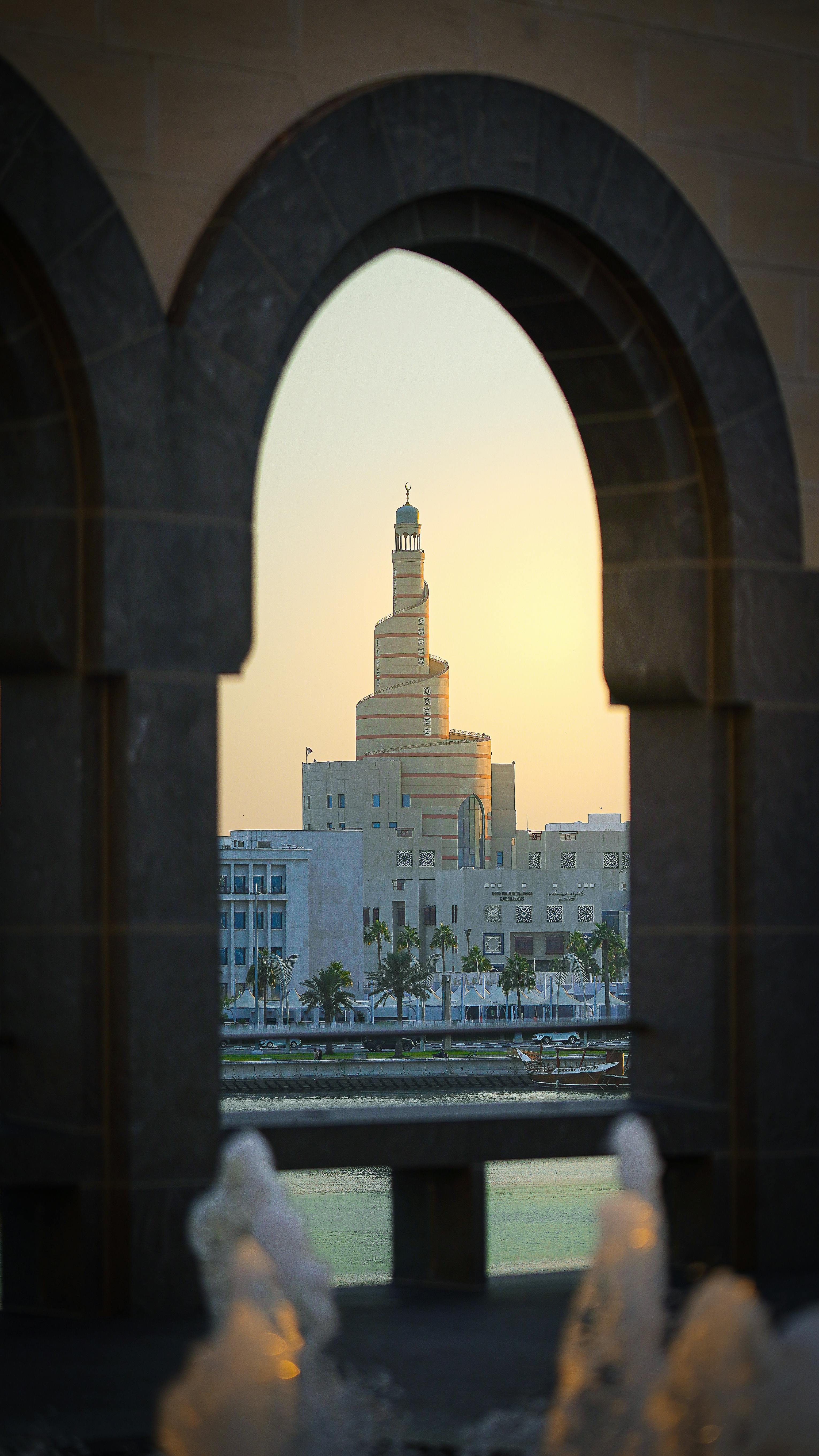 Iconic Spiral Mosque at Sunset in Doha · Free Stock Photo