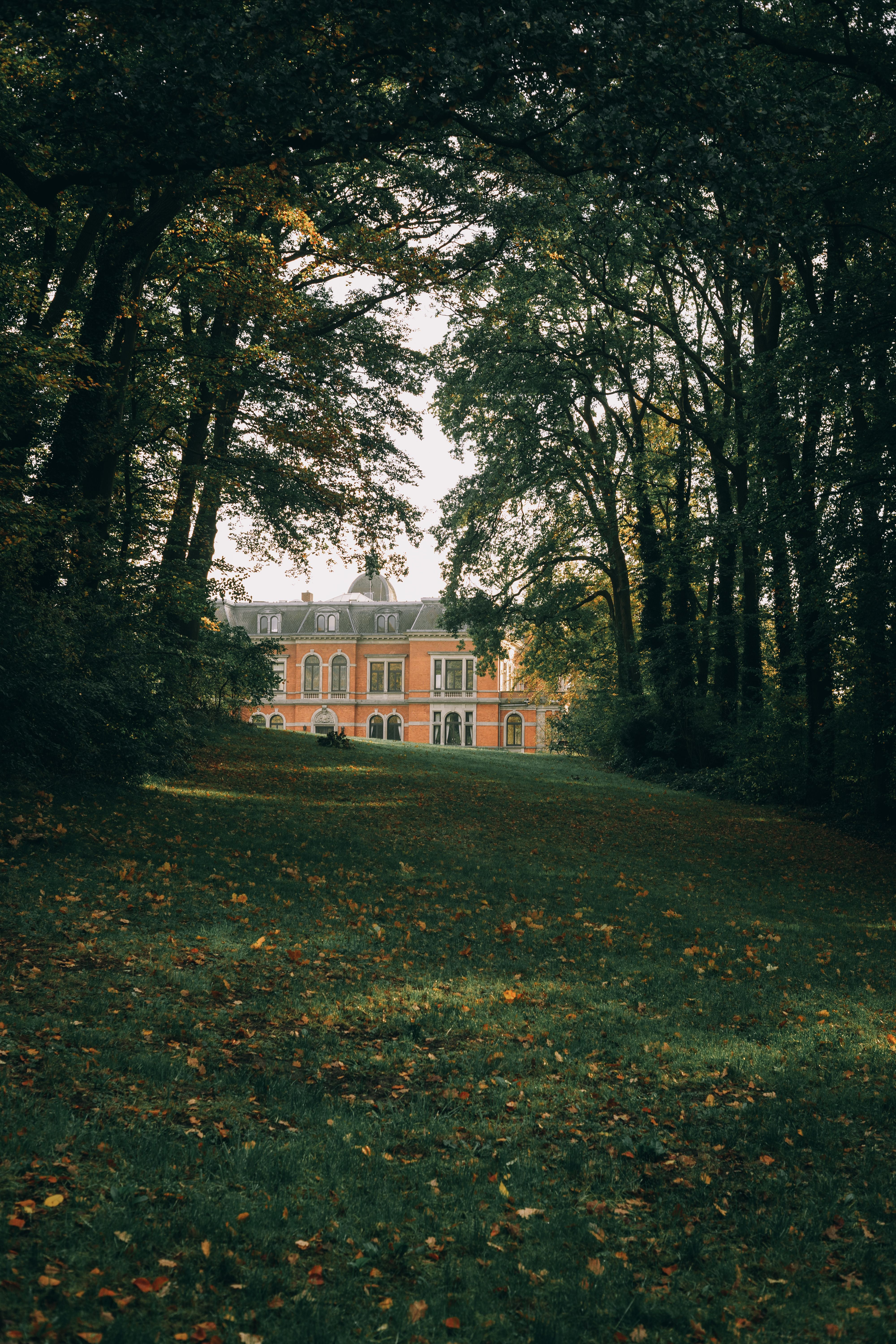Elegant Brick Mansion Surrounded by Autumn Foliage · Free Stock Photo