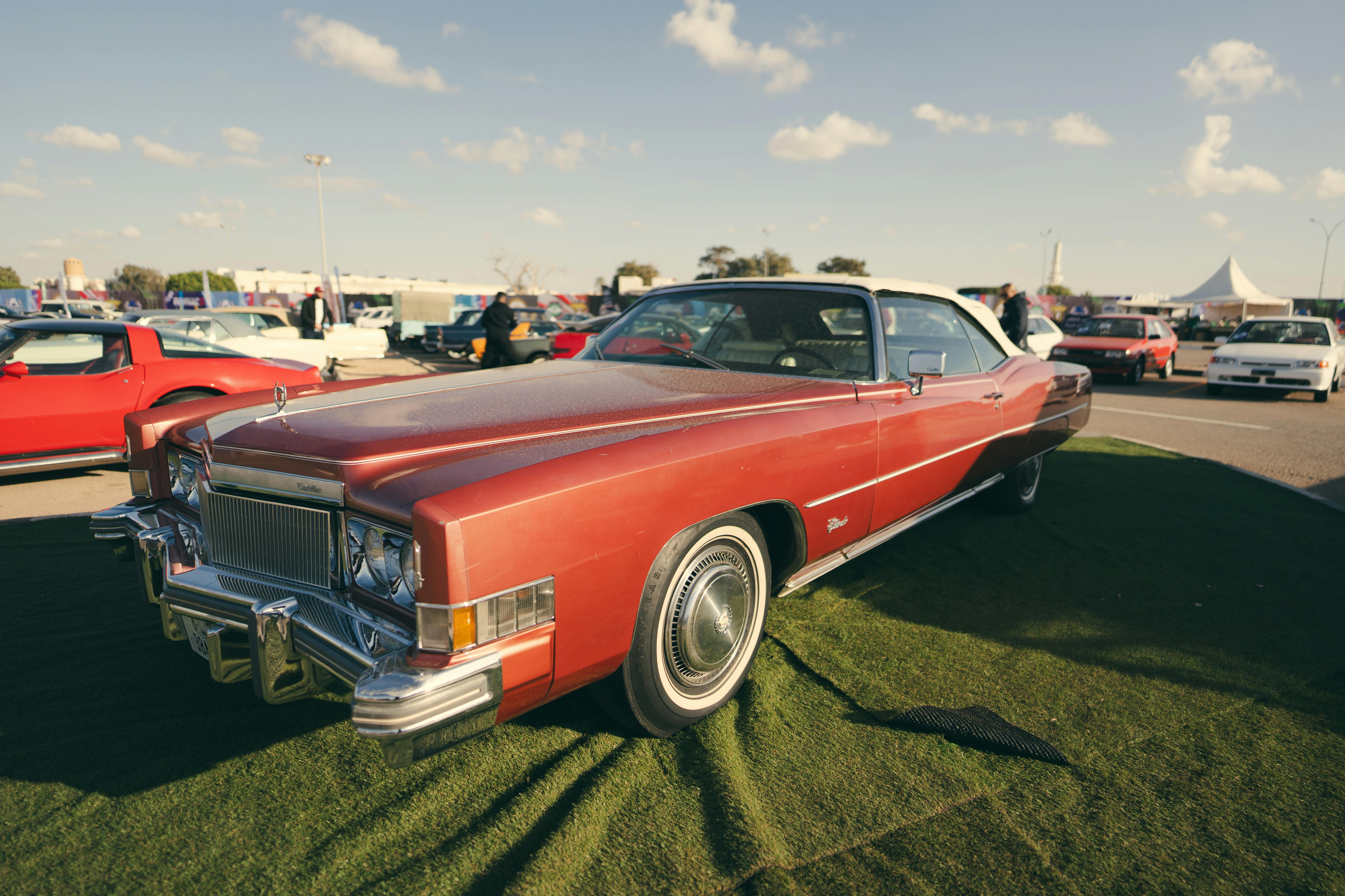 Classic Red Cadillac on Display in Libya · Free Stock Photo
