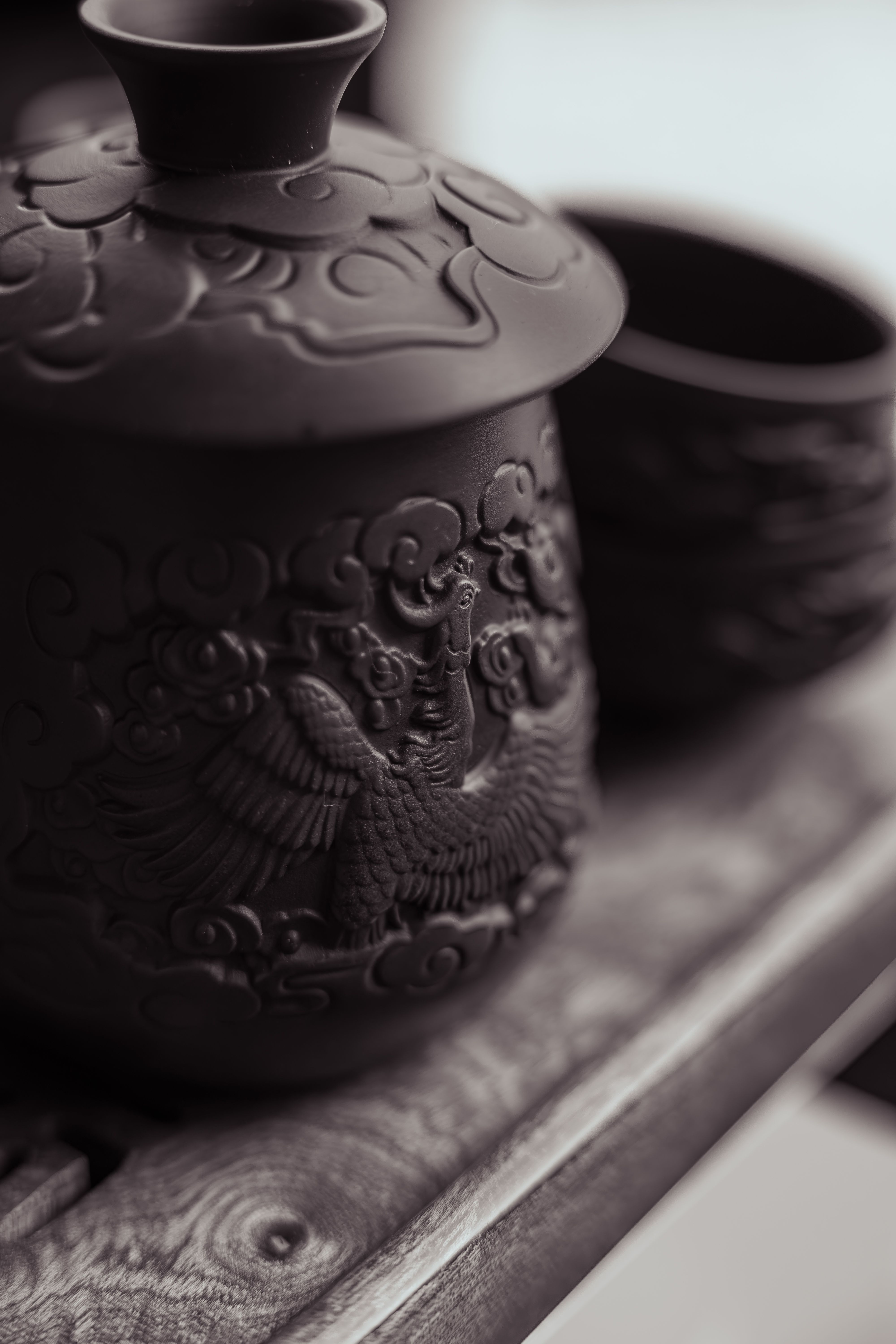 Elegant Embossed Ceramic Tea Pot in Focus · Free Stock Photo