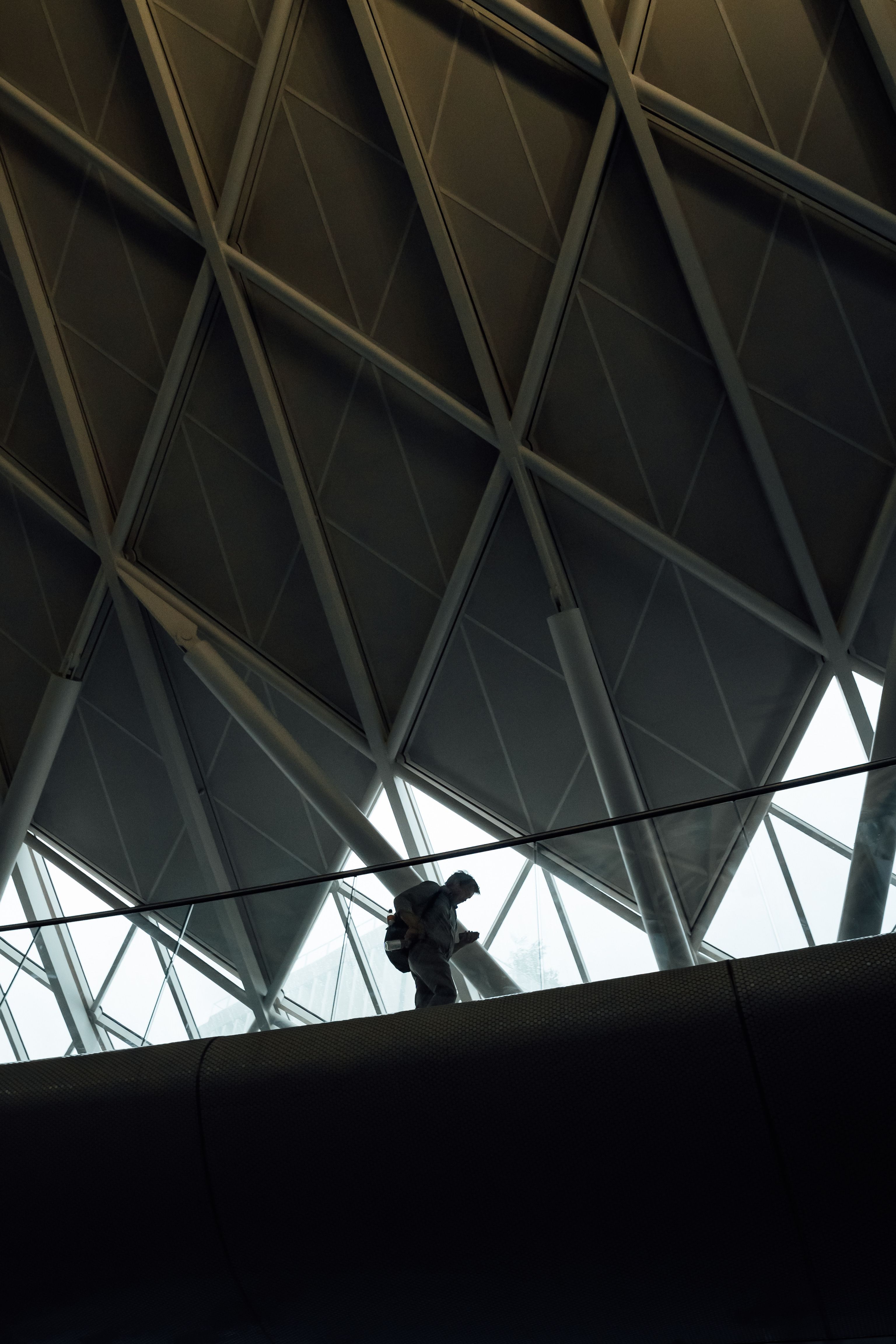 Silhouette of a Traveler Under Modern Ceiling · Free Stock Photo
