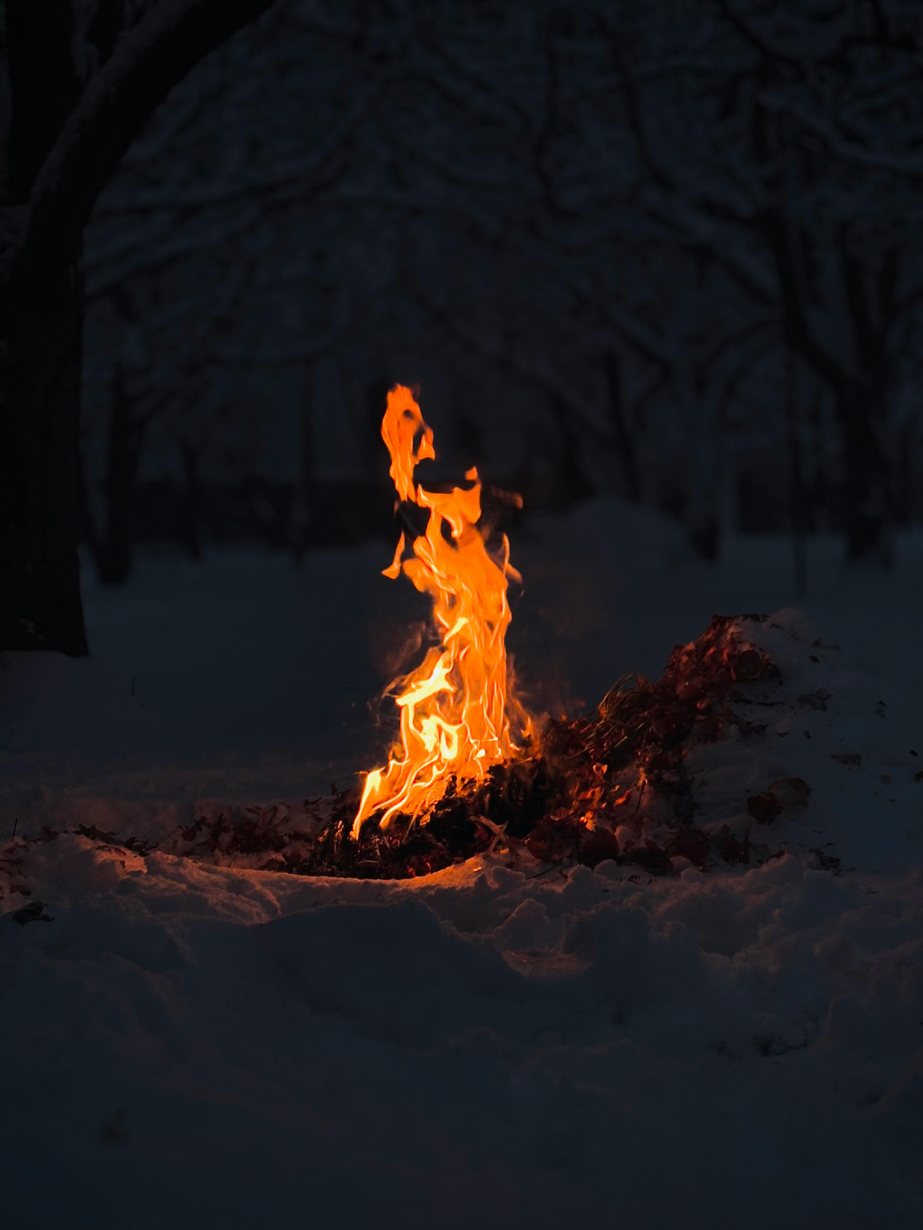 Vibrant Bonfire in Snowy Kulgam at Night · Free Stock Photo