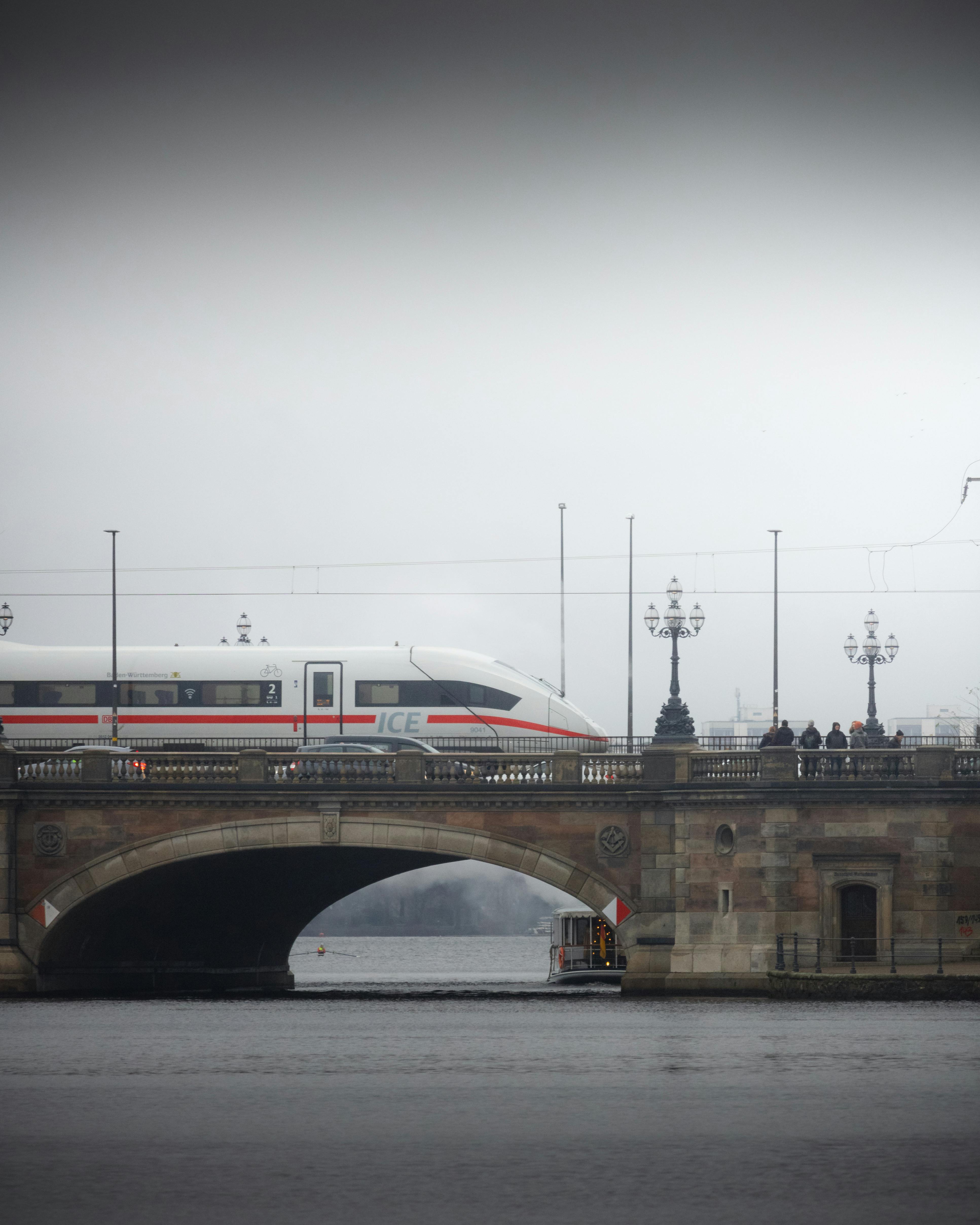 Moody Winter View of Hamburg Bridge and ICE Train · Free Stock Photo